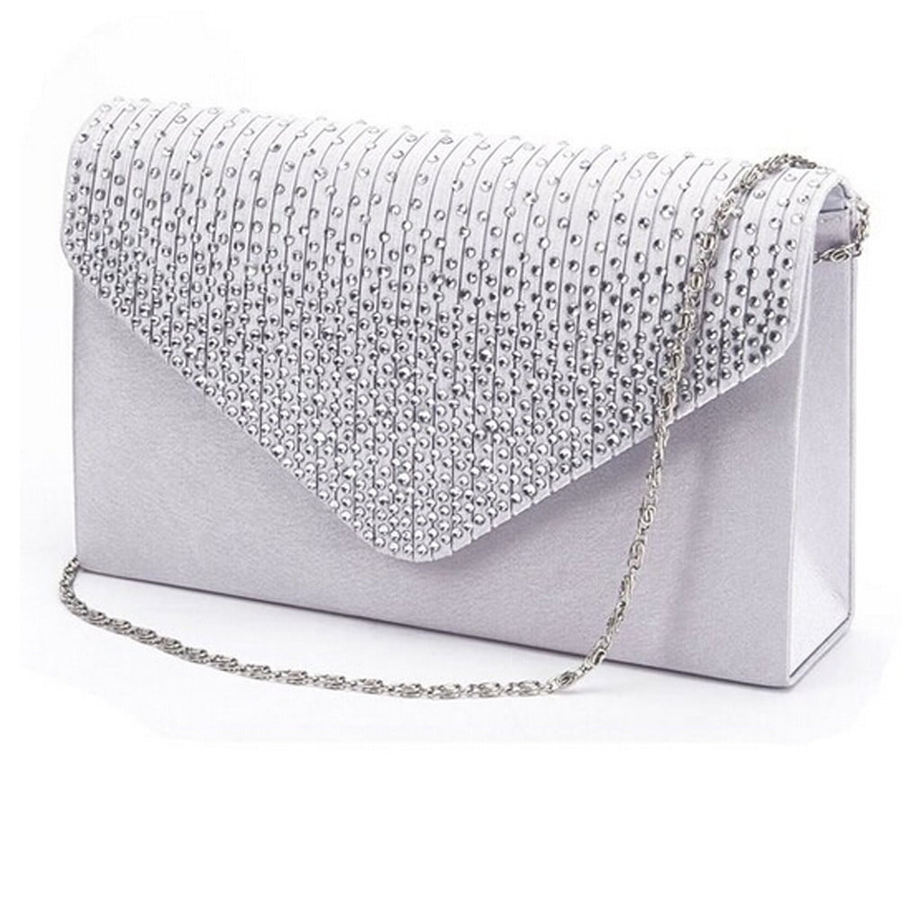 Ladies Large Evening Satin Diamante Ladies Clutch Bag Party Envelope ...