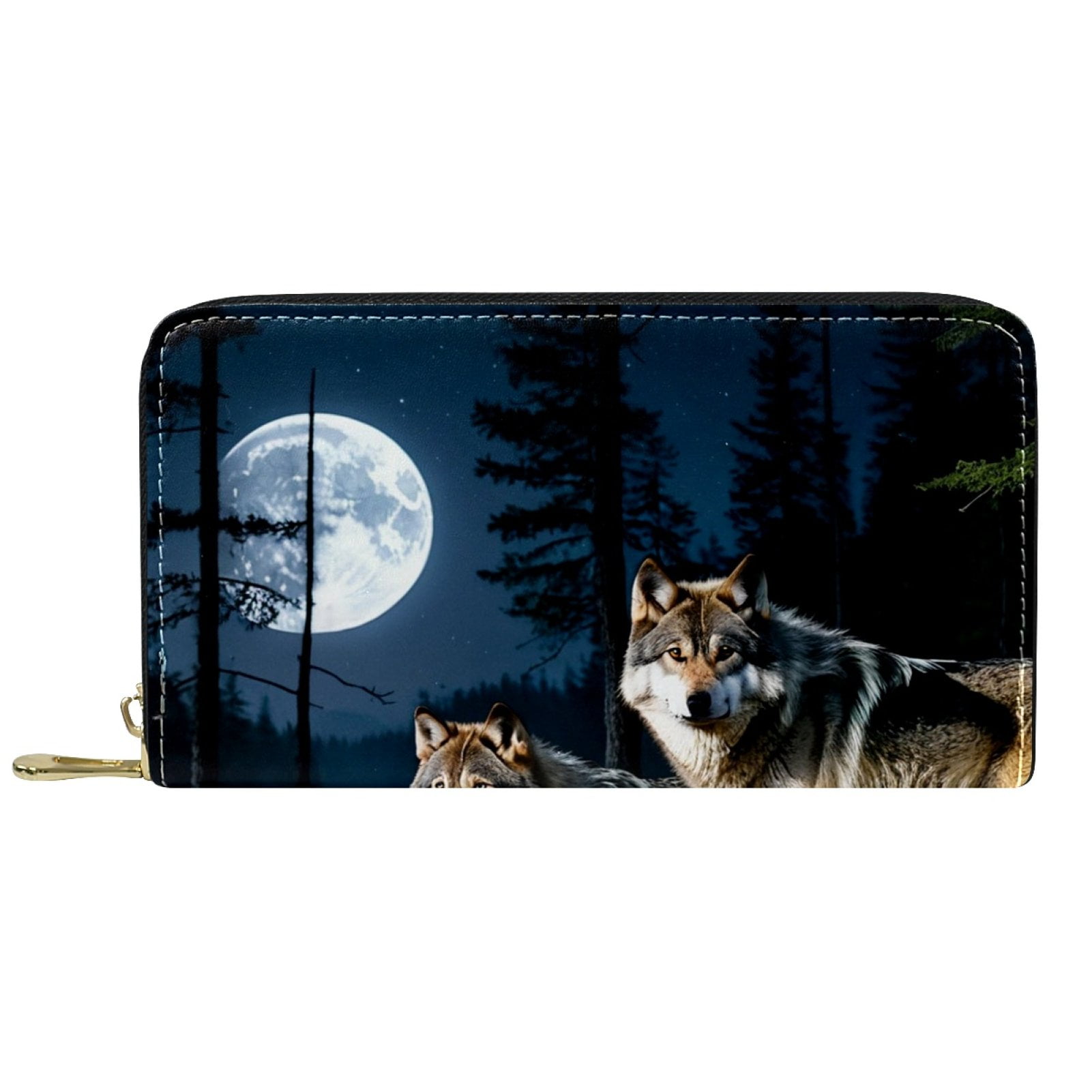 Ladies Leather Large Wallets with Zippeor for Women And Girls,Wolf Tree ...
