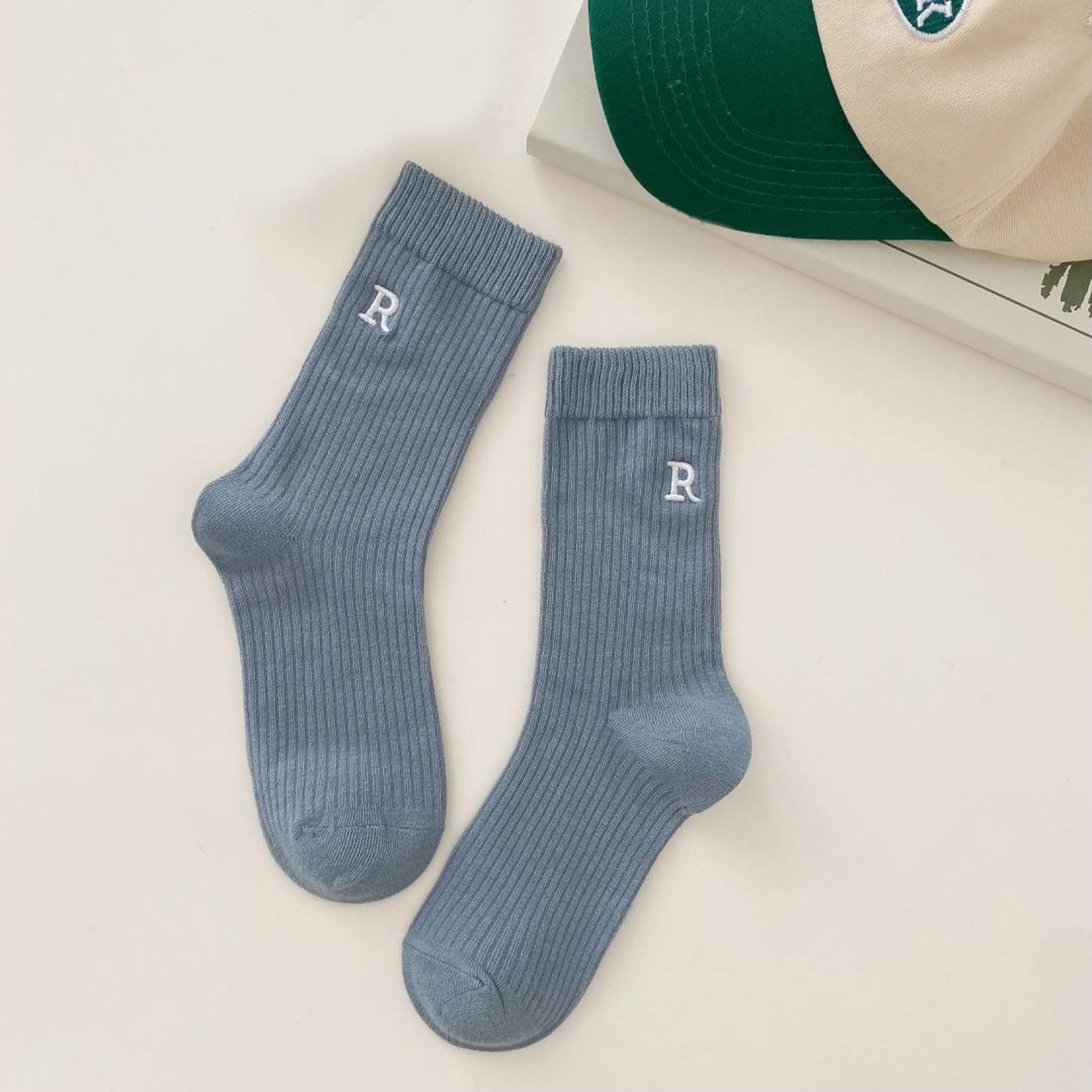 Ladies Letter R Embroidered Socks Candy Color Socks Solid Color Long ...