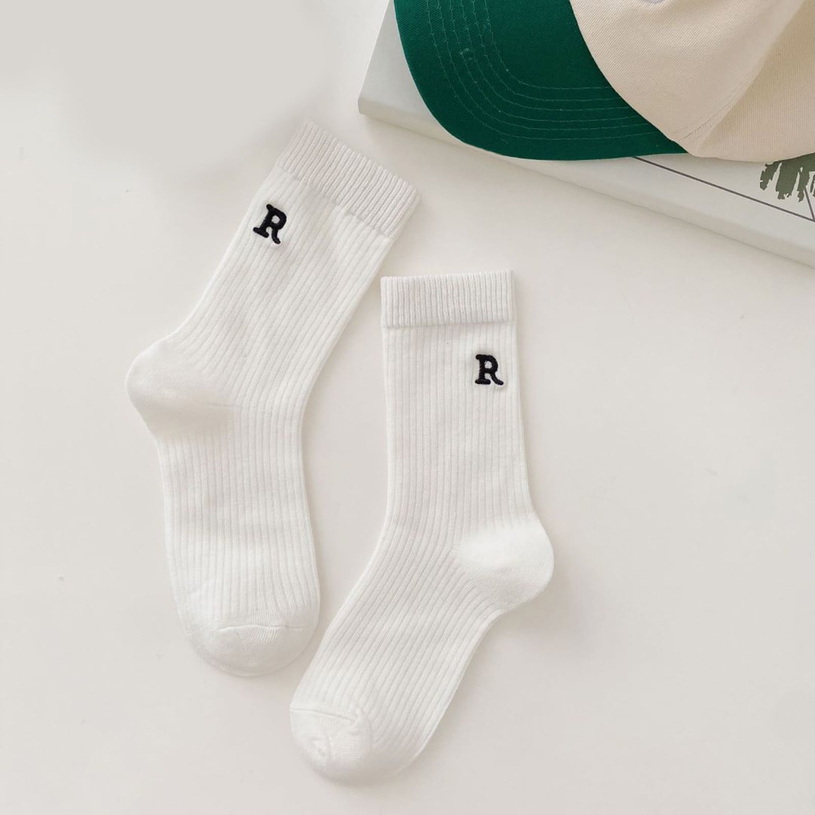 Ladies Letter R Embroidered Socks Candy Color Socks Solid Color Long ...