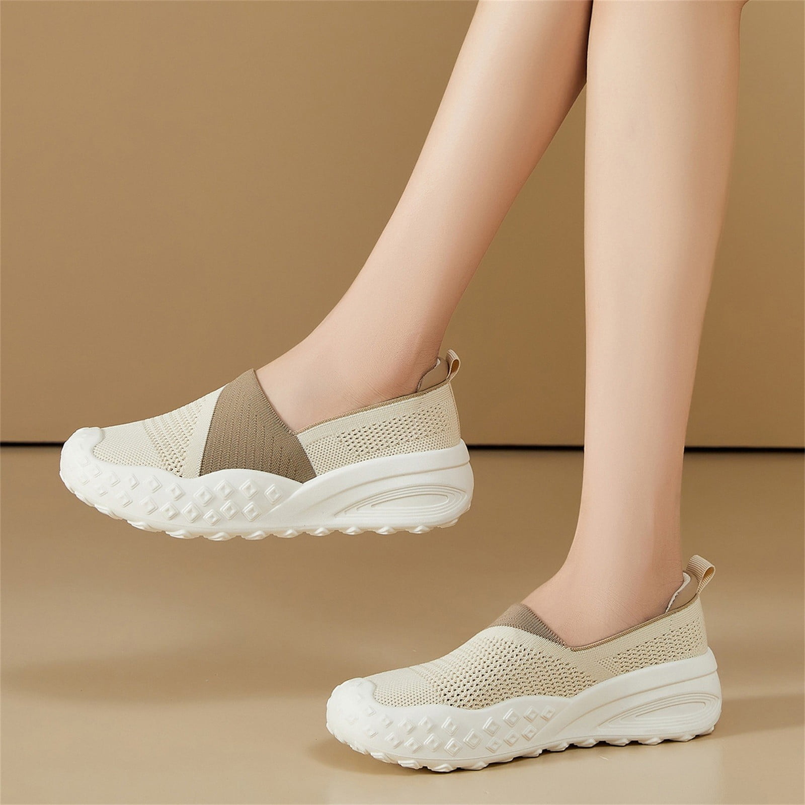 Ladies' Lightweight Stretch Knit Wedge Sneakers, Non‑slip Cushioned ...