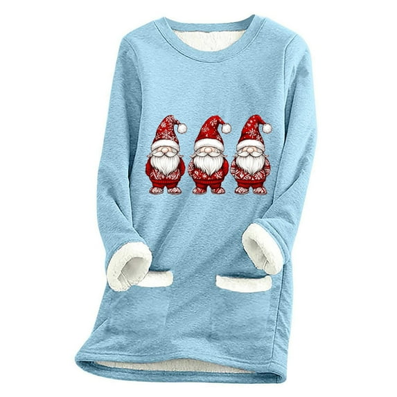 Ladies' Loose And Comfortable Round Neck Christmas Print Thick With ...