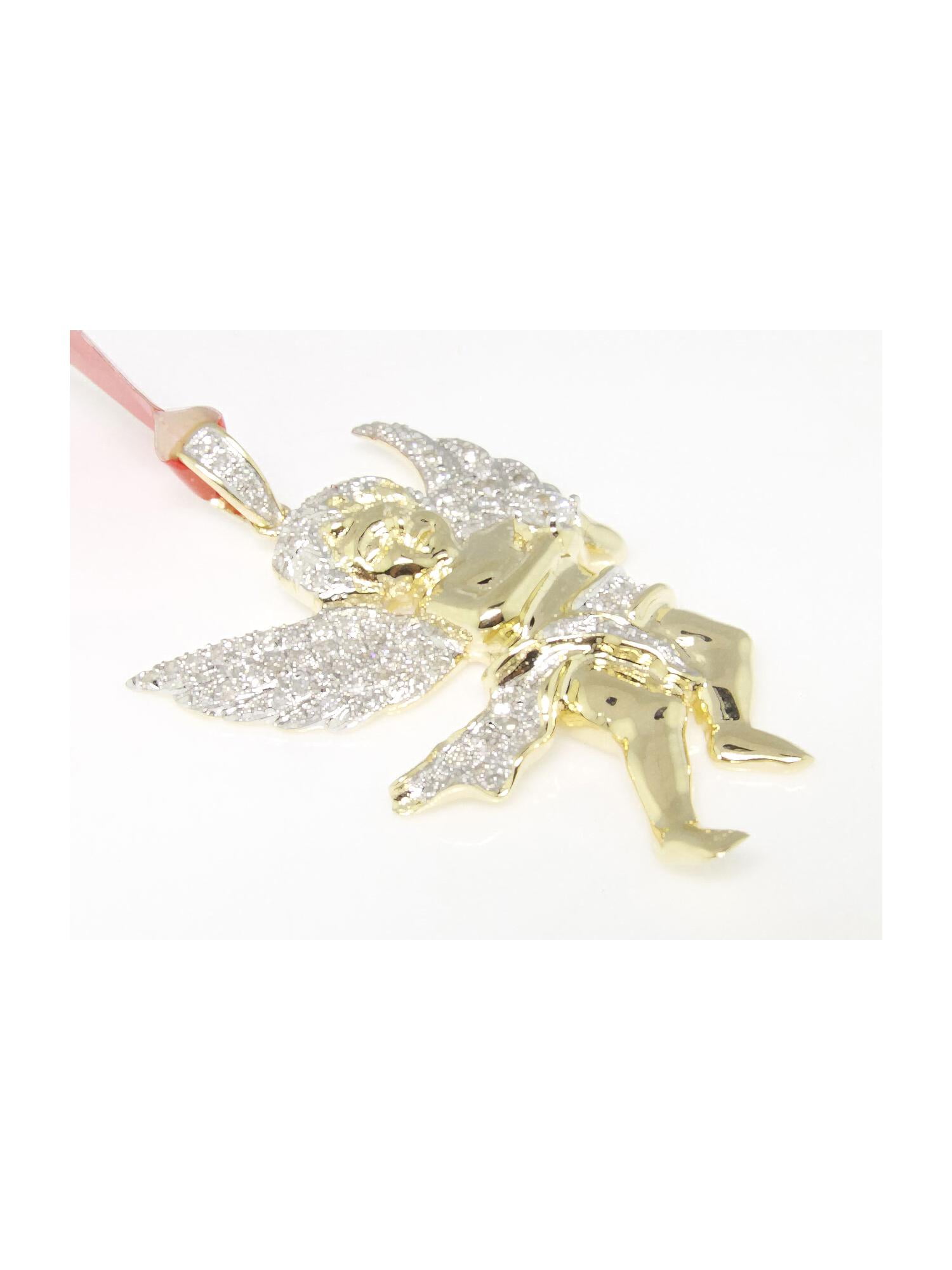 Ladies Mens Yellow Gold Finish Micro Angel Jesus Diamond Piece Pendant ...