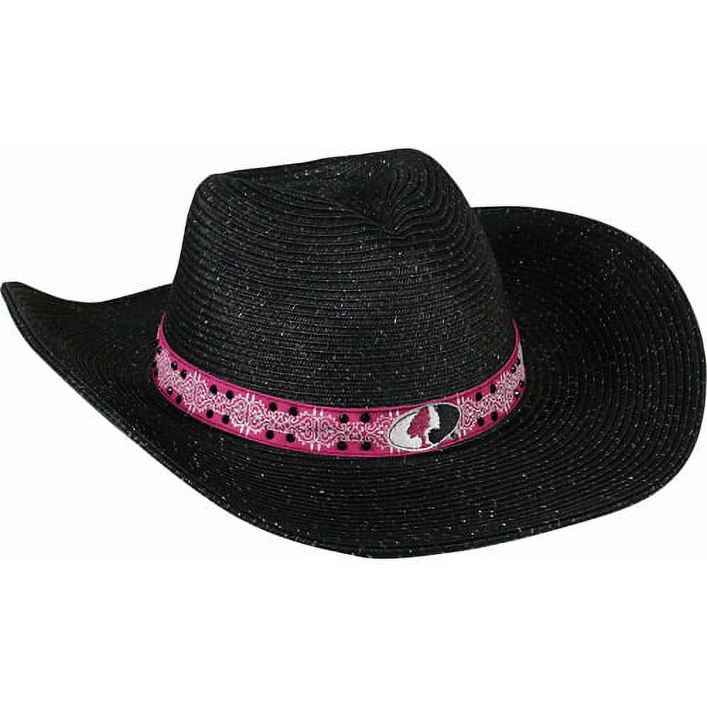 Mossy Oak Ladies Black Straw Cowboy Hat with Pink Tribal Band and ...