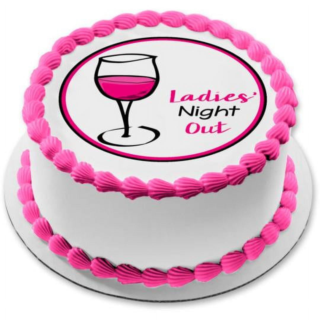 Ladies' Night Out Pink Wine Glass Edible Cake Topper Image - Walmart.com