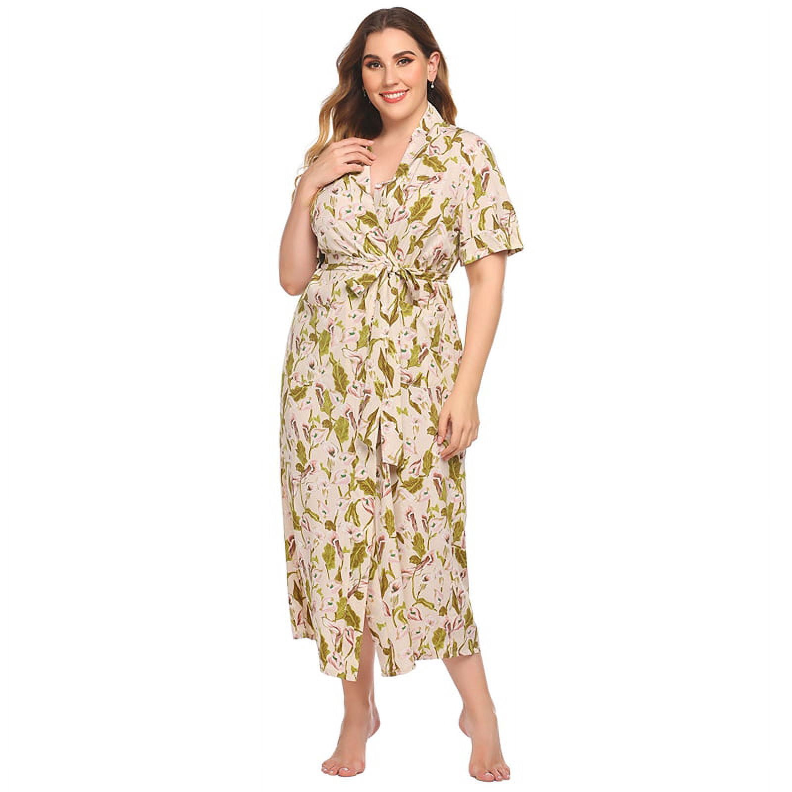 Ladies' Nightgown With Short Sleeve Print And Long Style Nightdress For ...