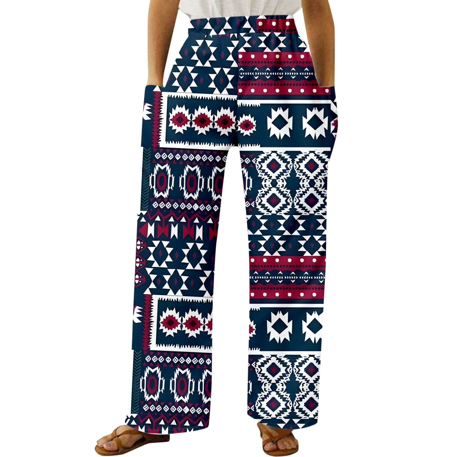 Ladies Pants Casual Elastic Waist Easter Funny Print Wide Leg Trousers ...