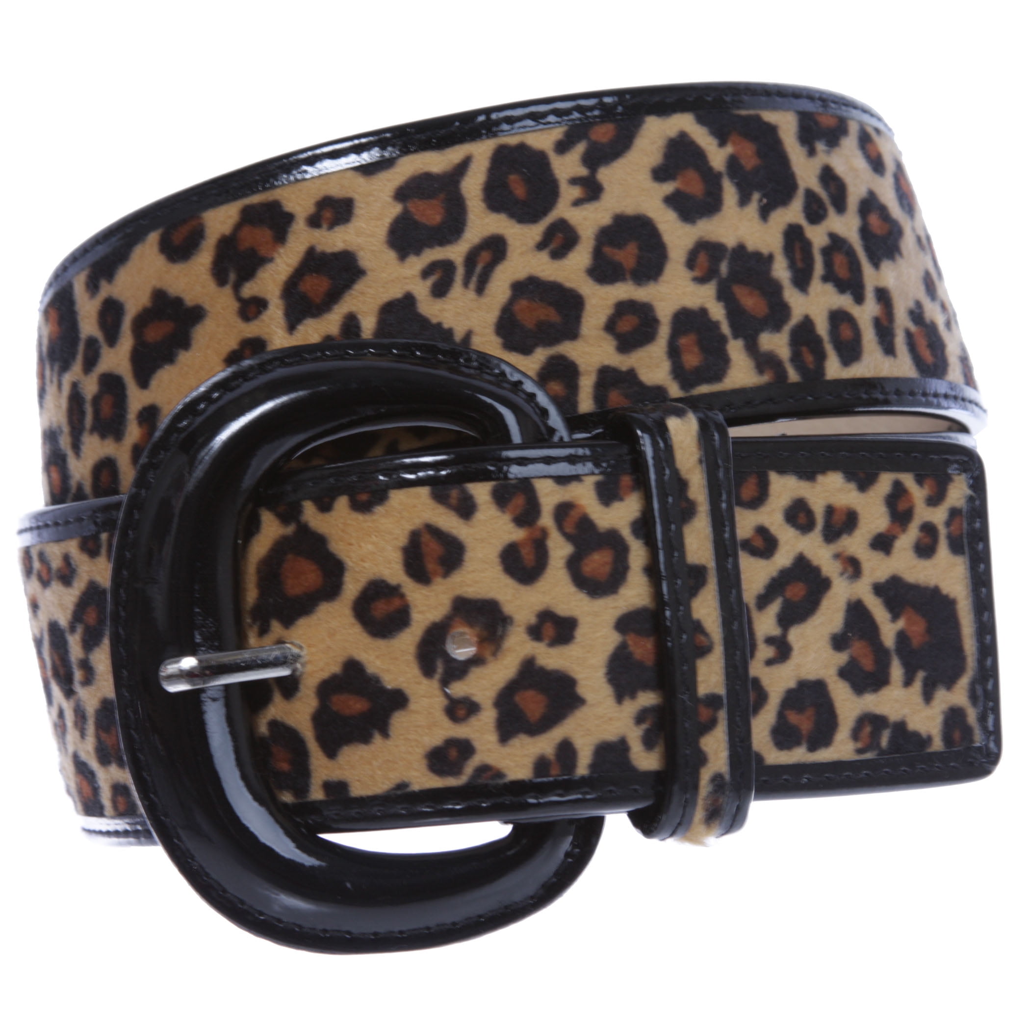 Ladies Patent Leather Faux Leopard Animal Fur Fashion Belt - Walmart.com