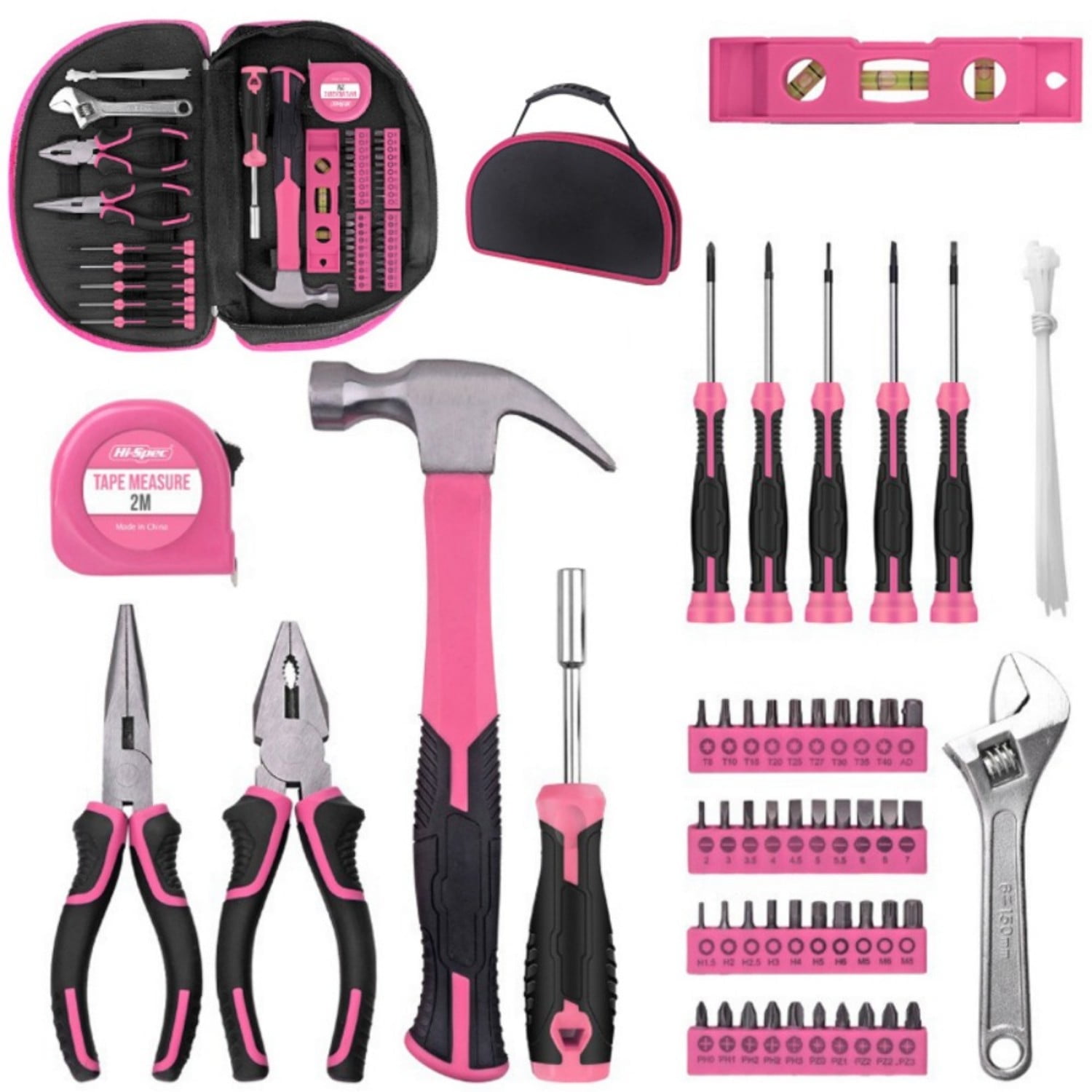 Pink Tool Kit - 128 Pieces Pink Tool Set with Easy Carrying Round Pouch ...