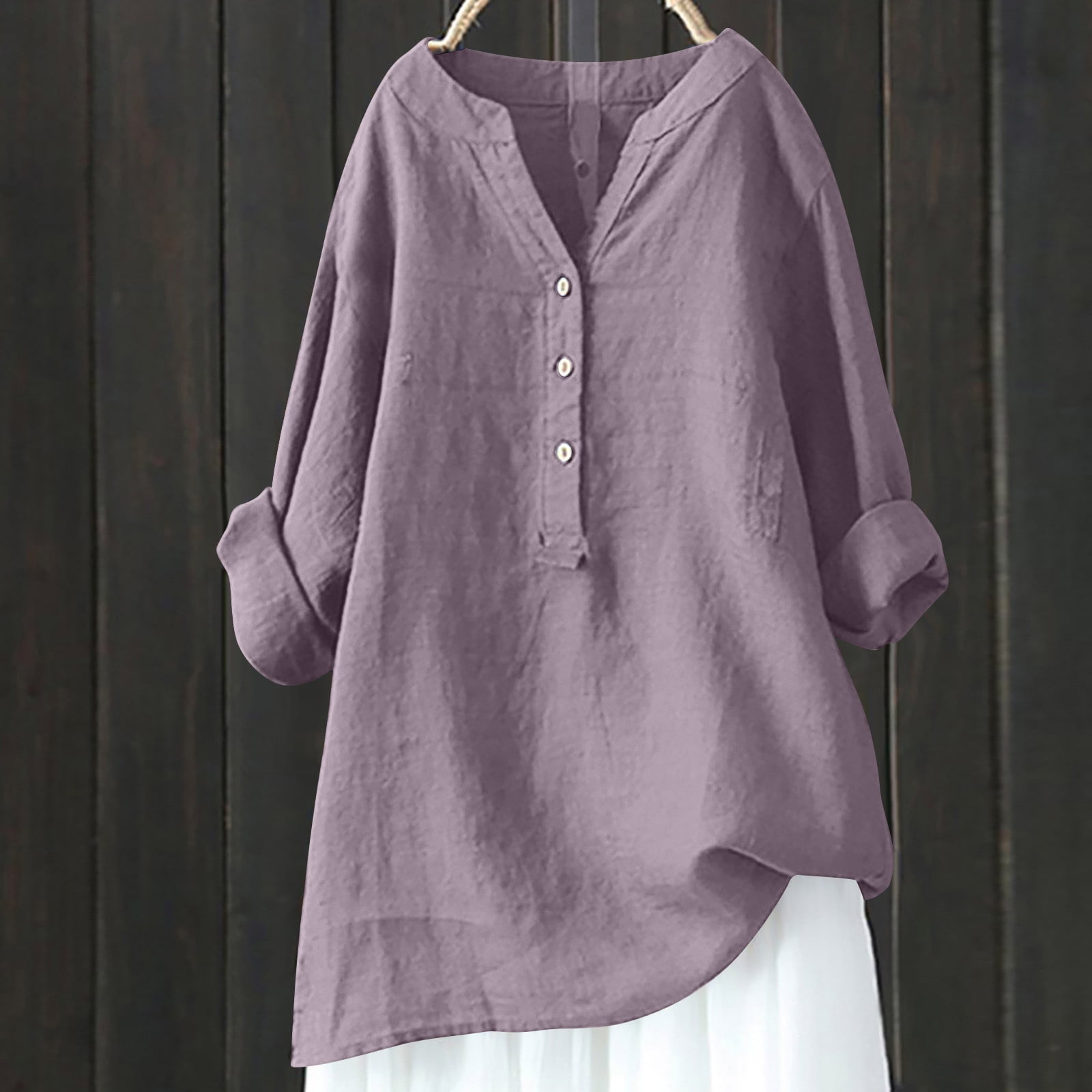 Ladies Plus Size Cotton Linen Blouses for Women Summer Solid Dandelion ...