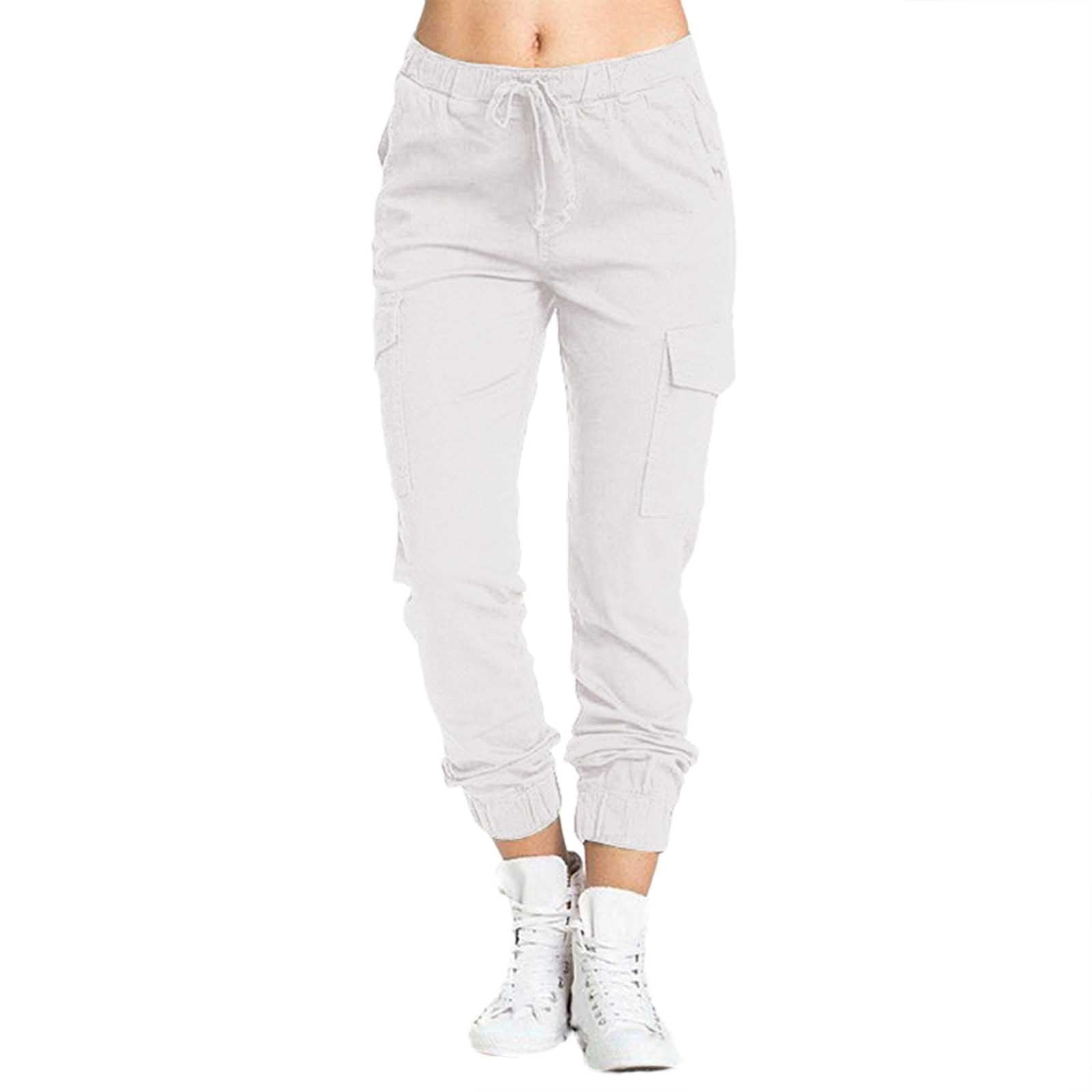 Ladies Pocket Cargo Casual Pants Elastic Waist Corset Rope Pants plus ...