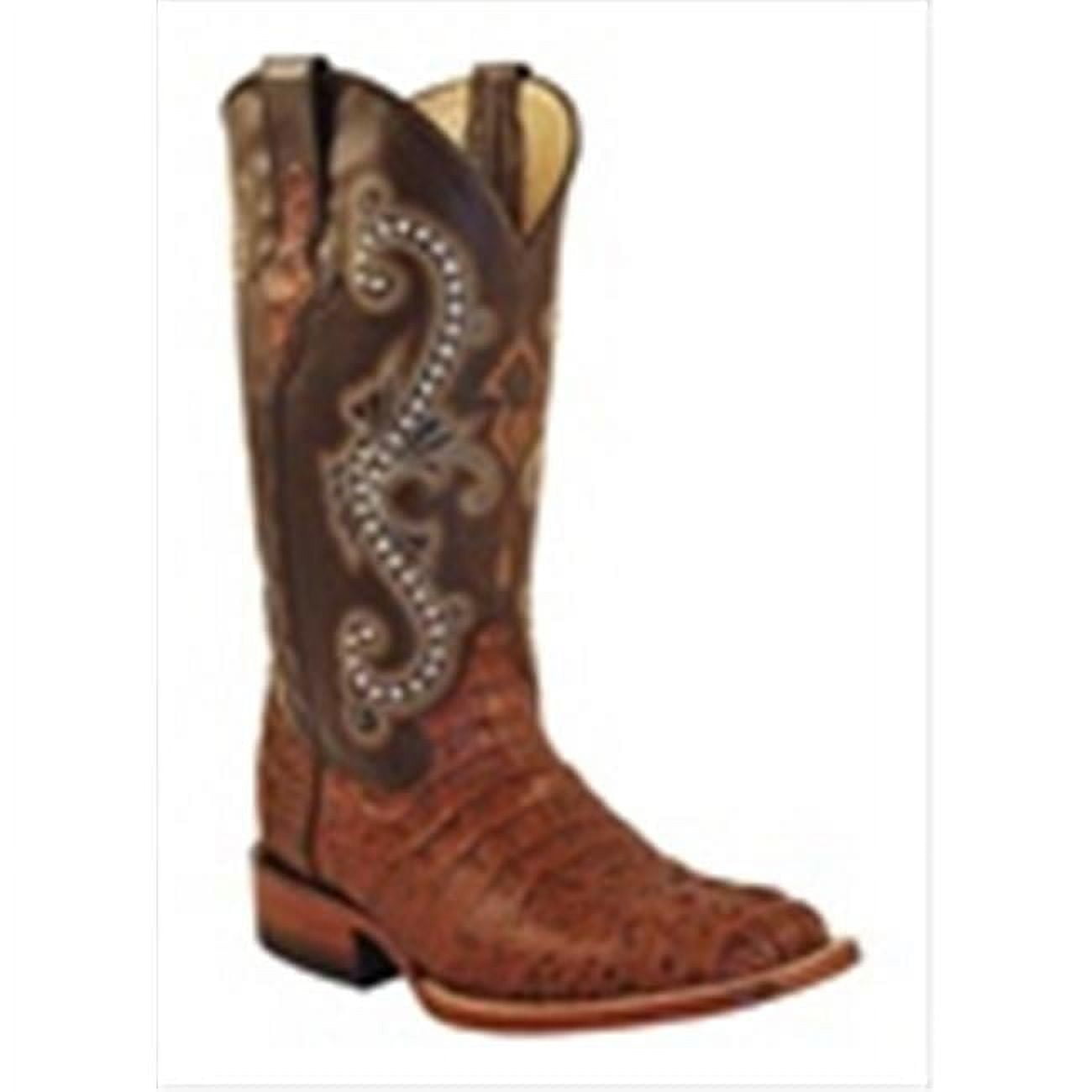 Ladies Print Caiman Square Toe Sport Rust- Chocolate Boots 9.5B ...