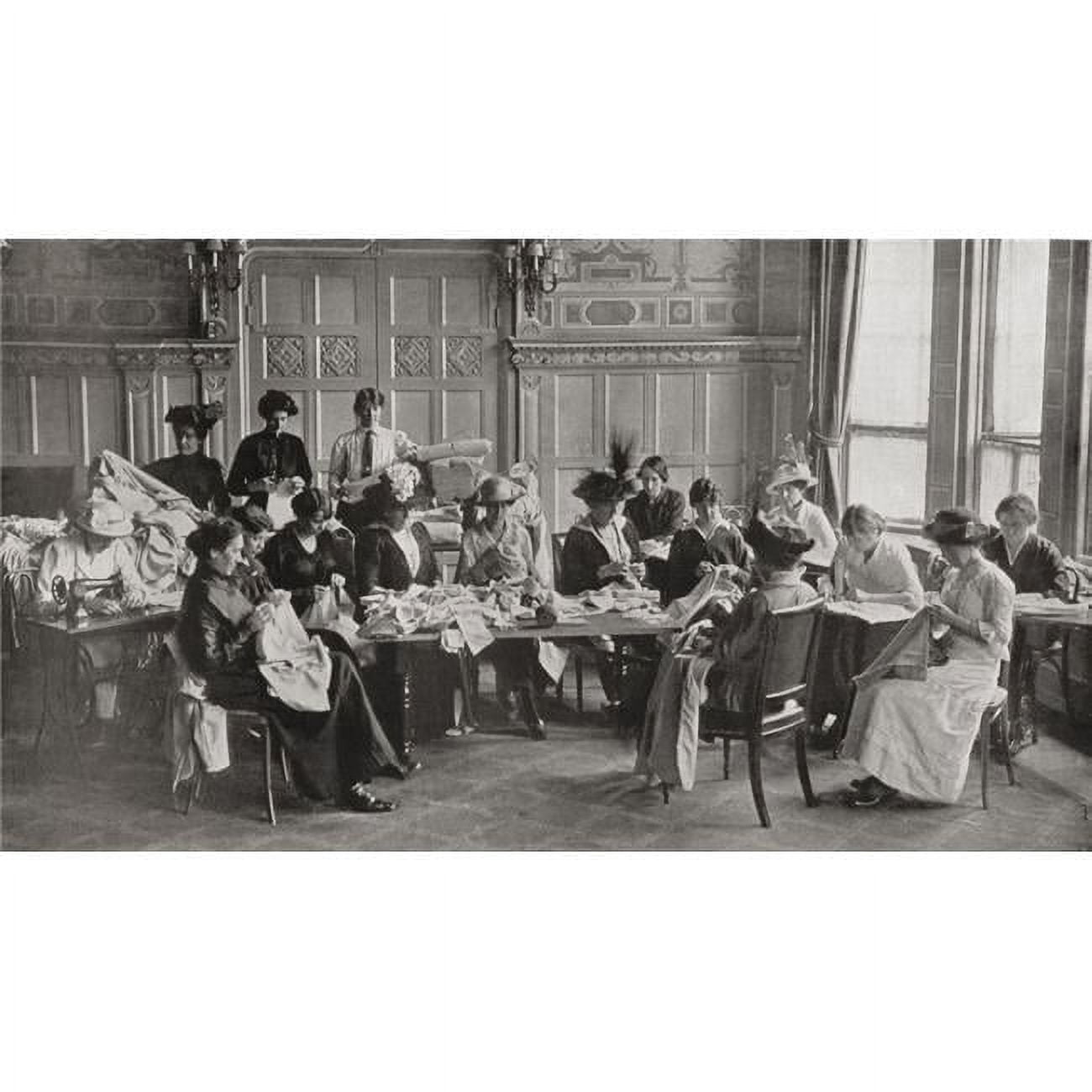 A Ladies Red Cross Sewing Meeting In Claridges Hotel, Making Woollen ...
