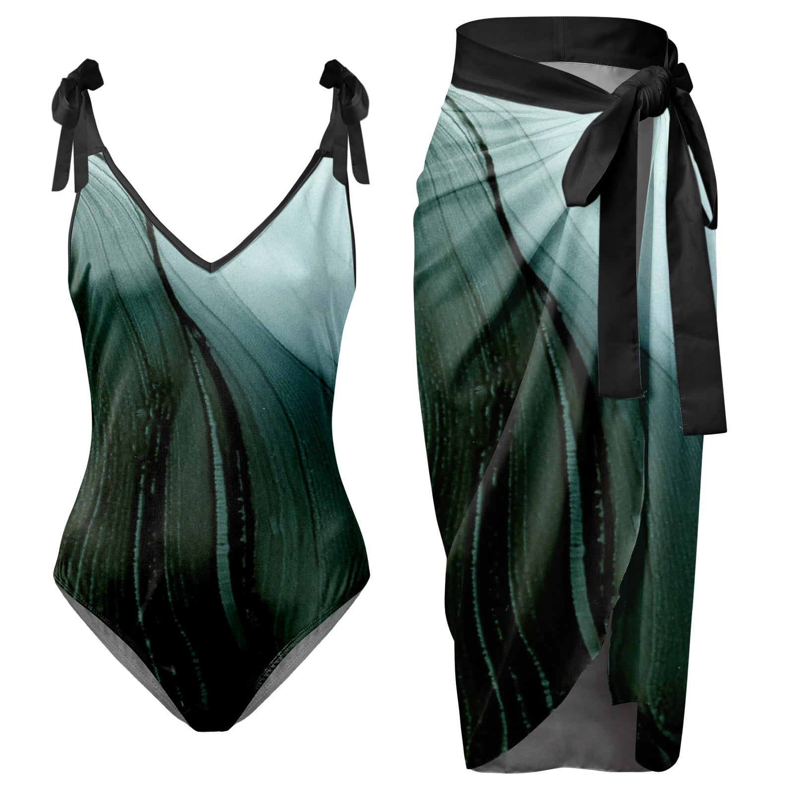 Ladies Sexy Monokini Stylish V Neck Flower Printed Skirt Sets Slim