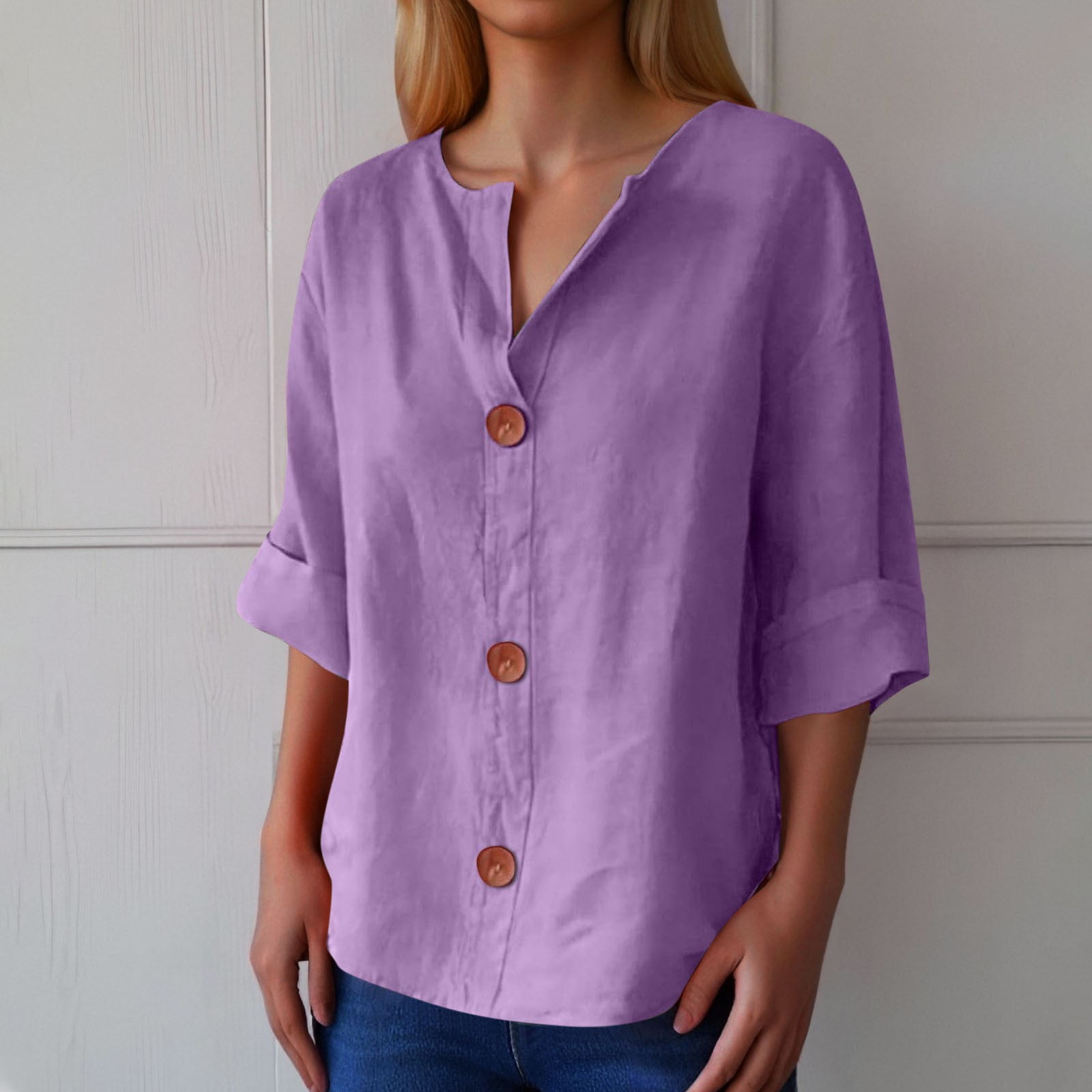 Ladies Shirts Summer Top for Women Classic Women’s Button Down V Neck ...