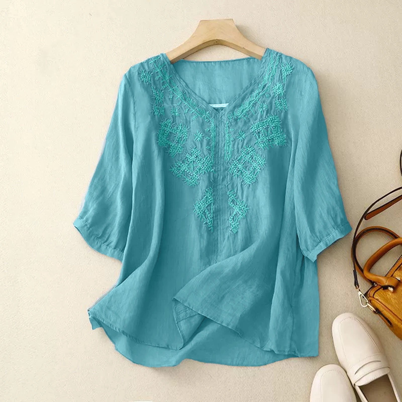 Ladies Shirts Summer Top for Women Shirt Lightweight Breathable V-Neck ...