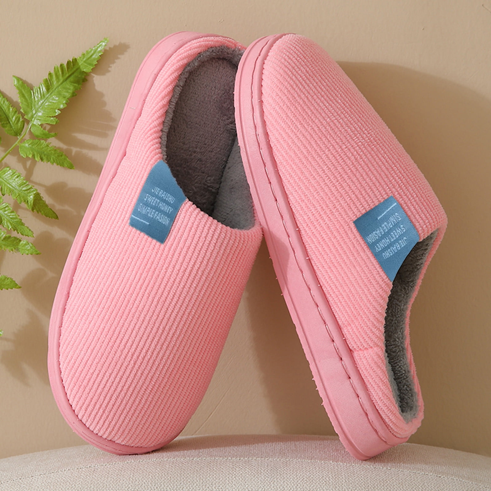 Ladies Slippers Clearance Flat Warm Plush Slippers Bedroom on Fuzzy ...