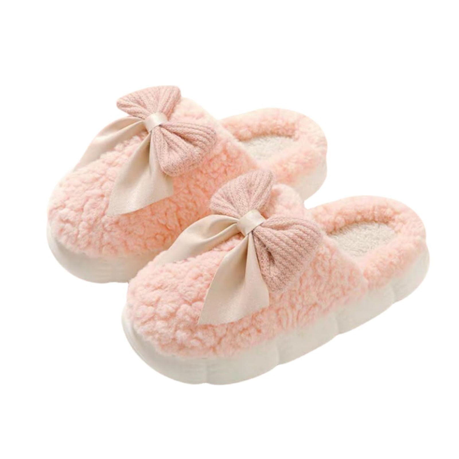 Ladies Slippers Women Fuzzy Bow Slippers Winter Elegant Cozy Plush ...