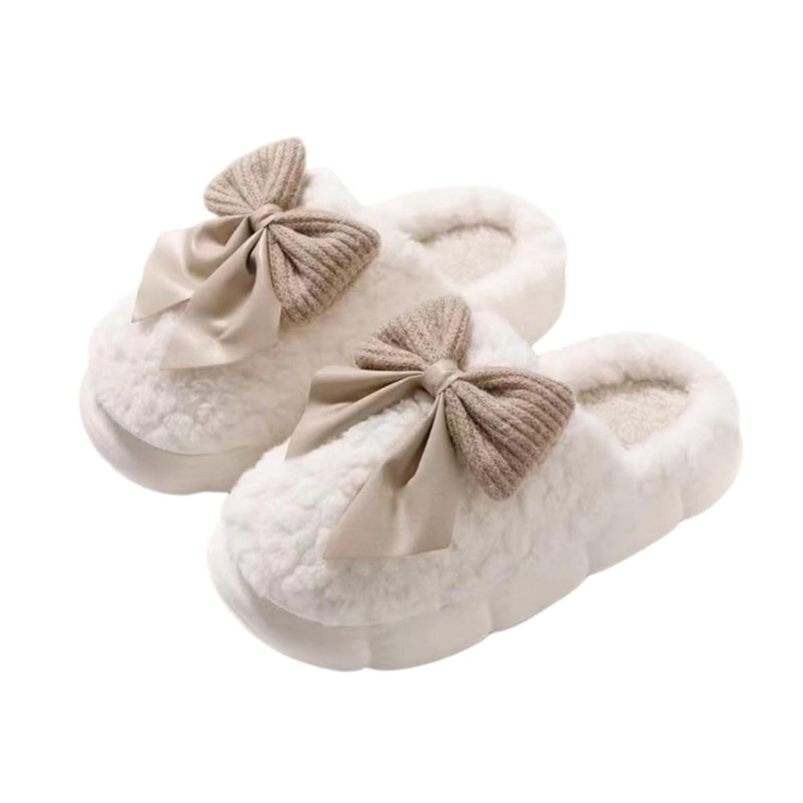 LIANGP Ladies Slippers Women Fuzzy Bow Slippers Winter Elegant Cozy ...