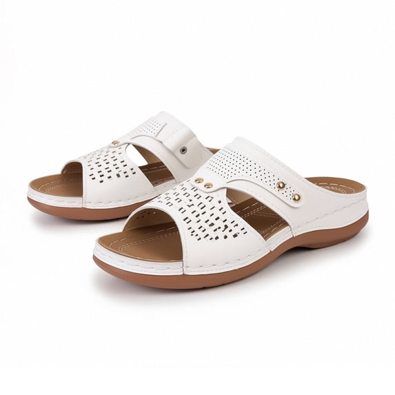 Ladies' Soft Faux Leather Wedge Slides, Non‑slip Cushioned Open‑toe ...