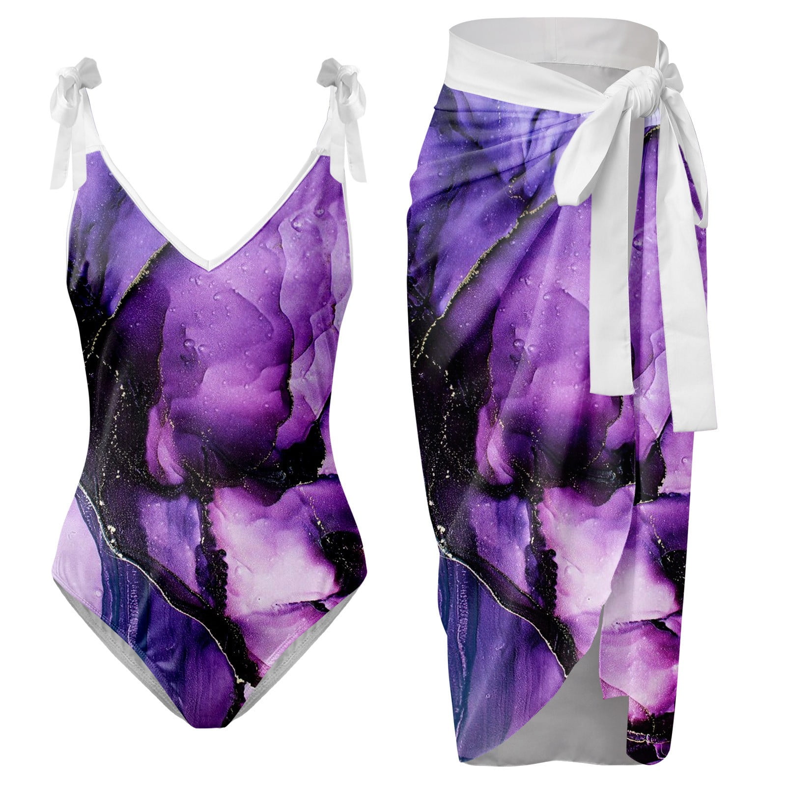 Ladies Soft Swimsuits Deep V Neck Stylish Flower Printed Sets Slim