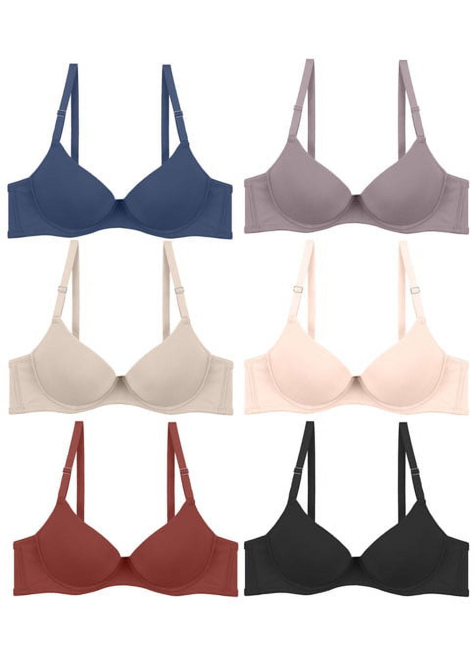 Ladies Solid Color Underwired Push-up Bra 6 Piece Color Variety Pack ...