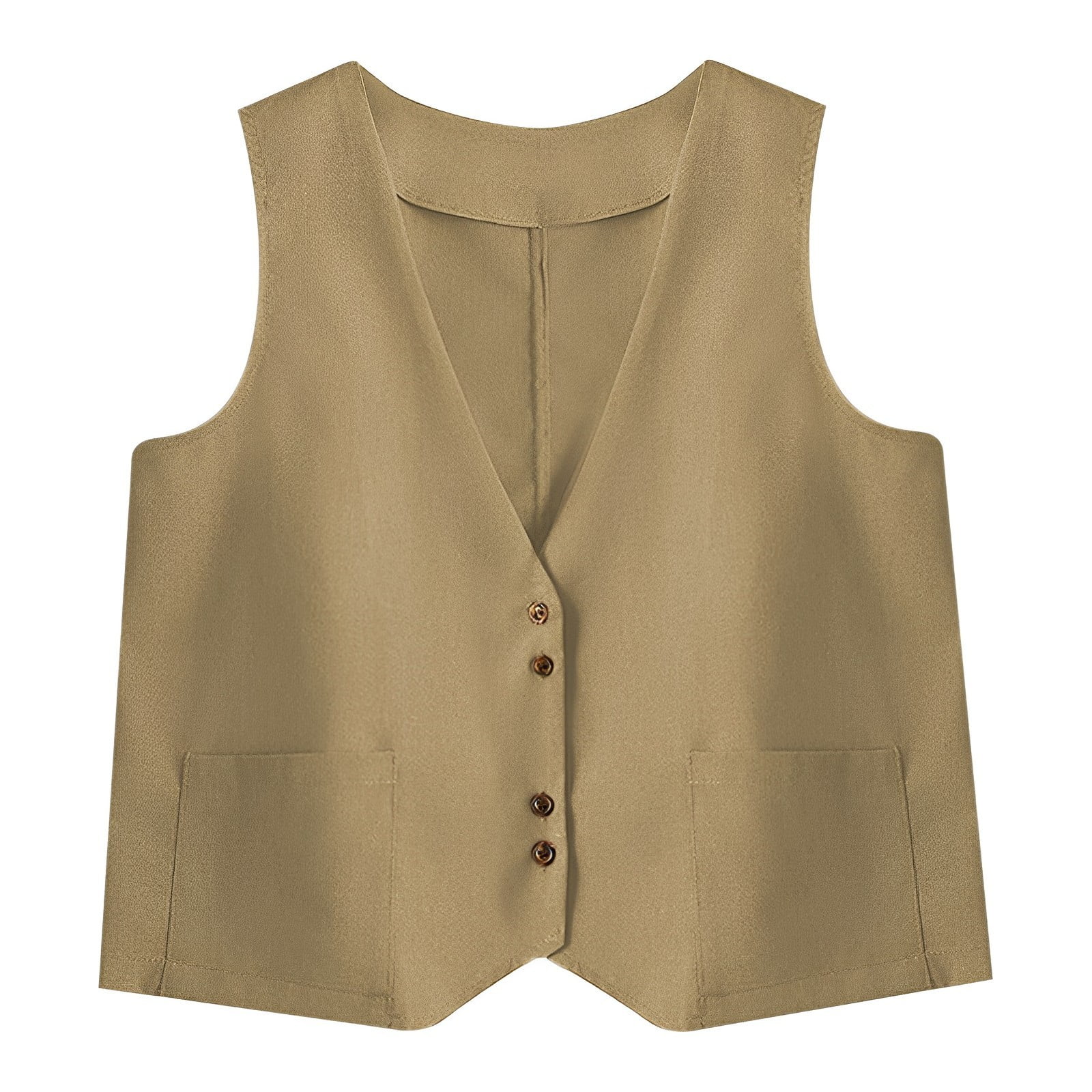 Ladies' Solid Color Vintage V Neck Tie Clasp Linen Vest Outerwear For ...