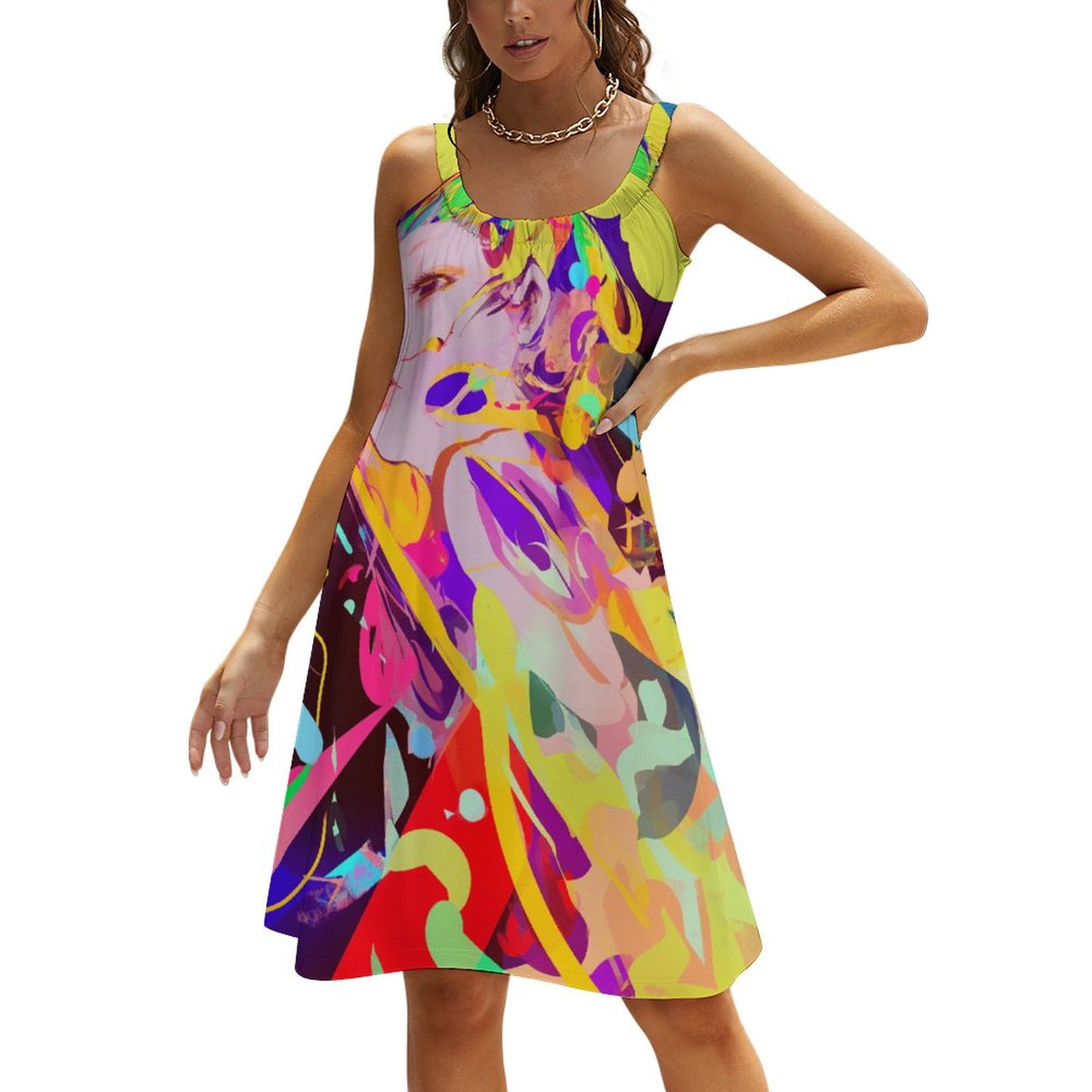 Ladies' Summer Dress Beach Sleeveless Abstract Oil Painting T-shirt ...