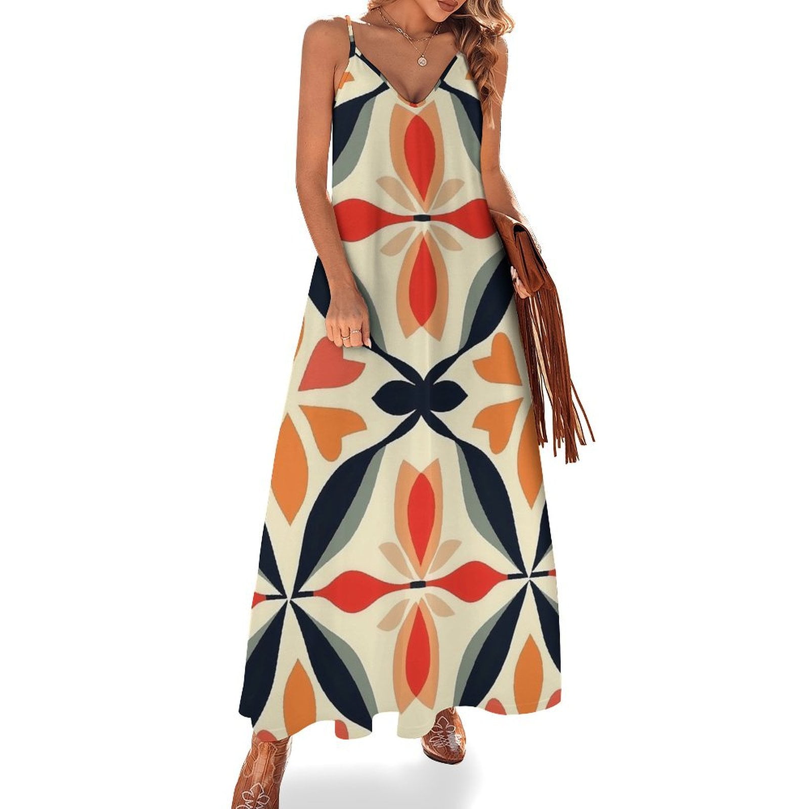 Ladies' Summer Dress Beach Sleeveless Bohemian Pattern T-shirt Vest Sun Skirt - Walmart.com