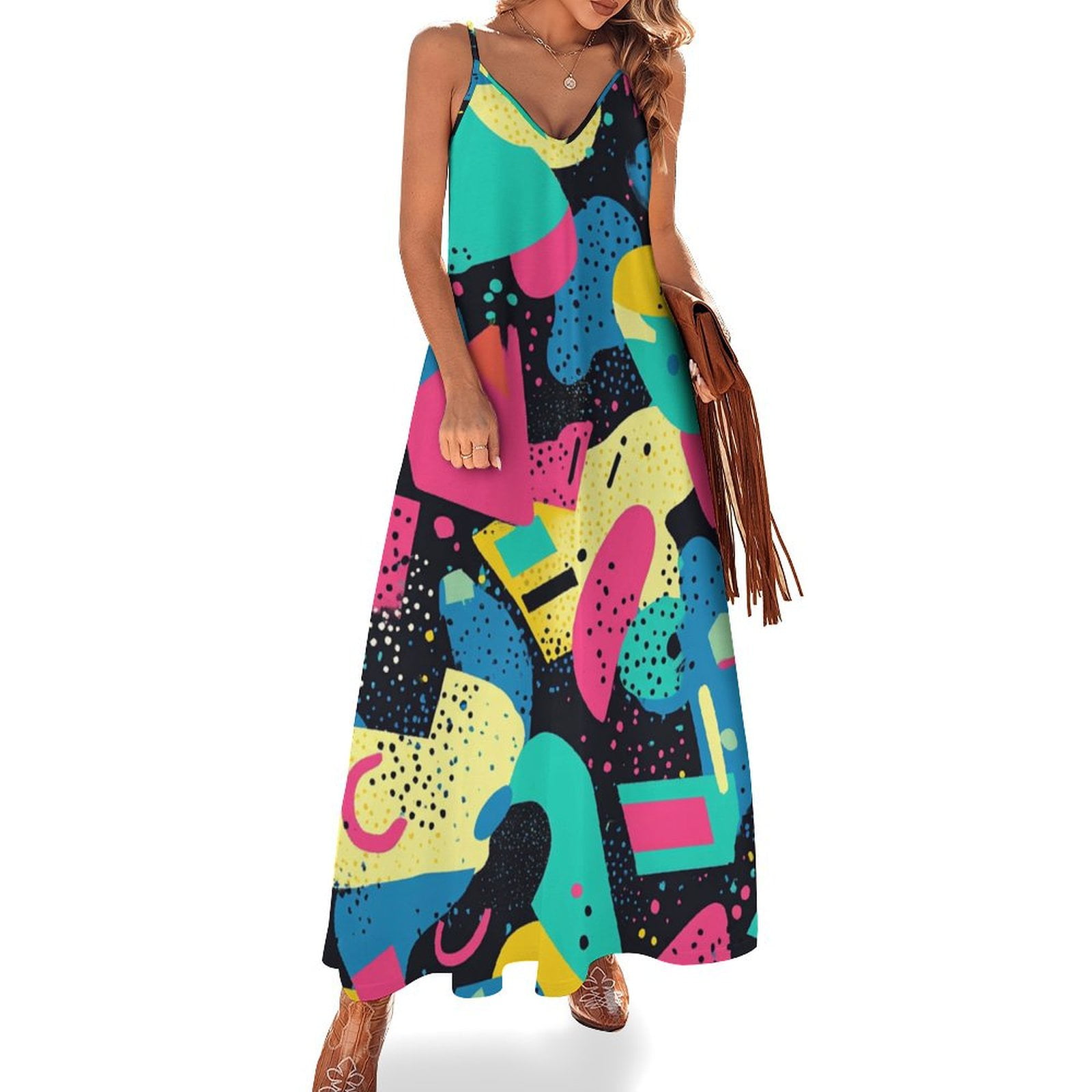 Ladies' Summer Dress Beach Sleeveless Color Wave Point Geometry T-shirt ...