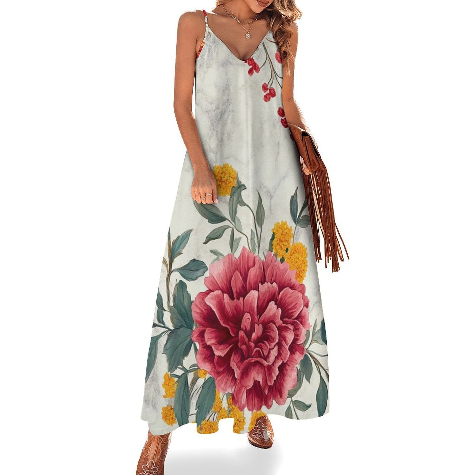 Ladies' Summer Dress Beach Sleeveless Pecauli_65835_roses_dahlias ...