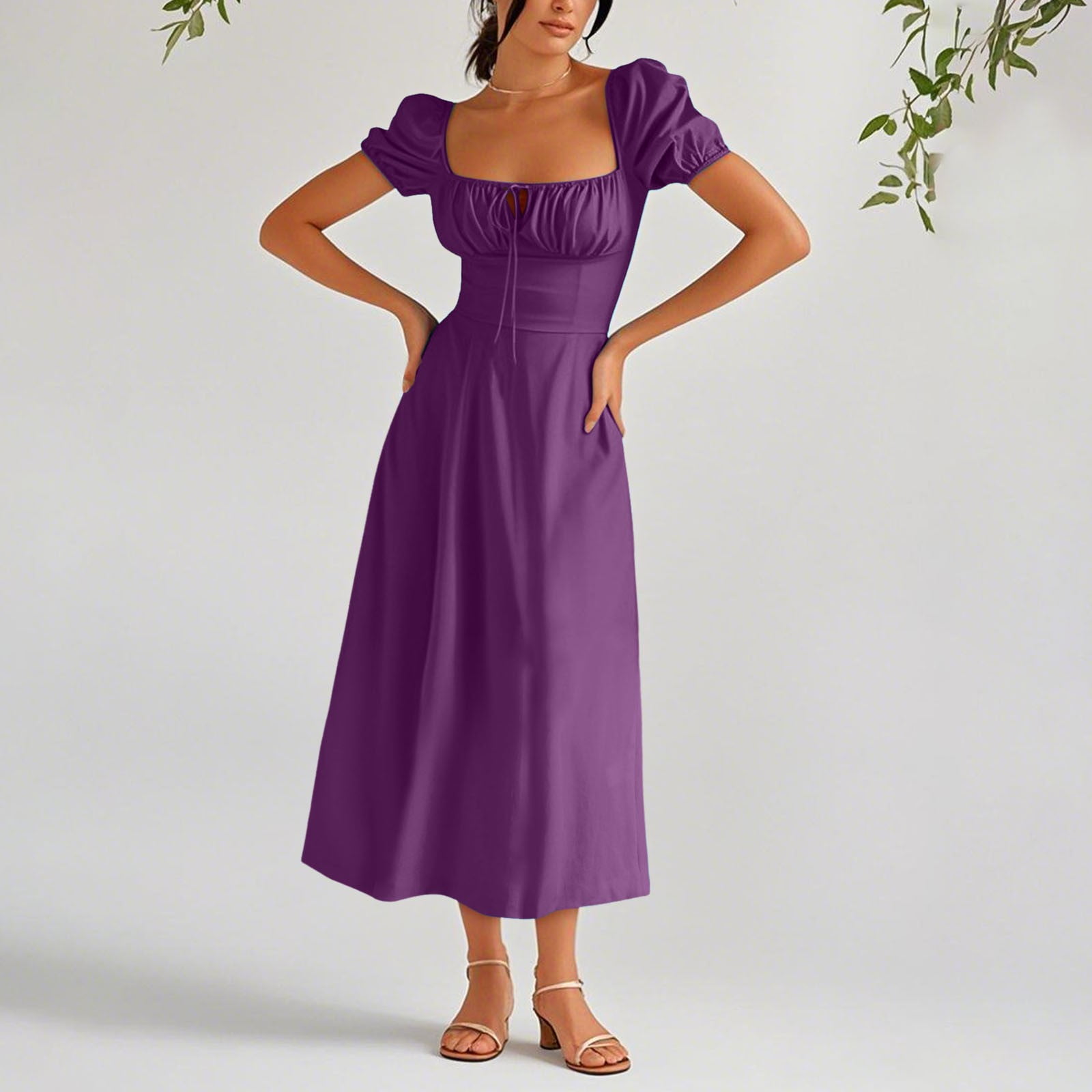 Ladies Summer French Style Split Solid Color Slim Comfortable Print ...