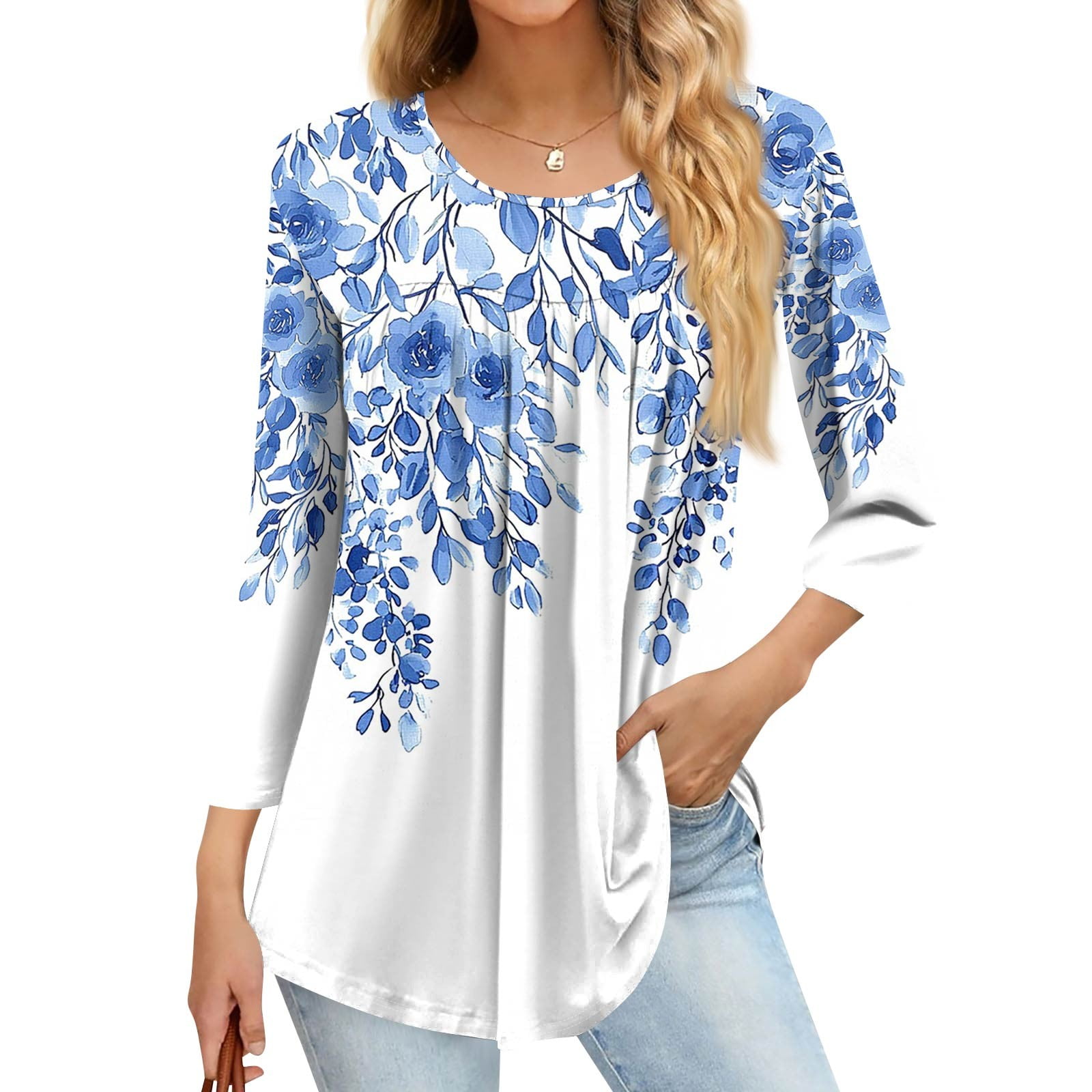 Ladies Summer Tops Pub Oversize 3/4 Sleeve Blouse Women Spring Hip ...