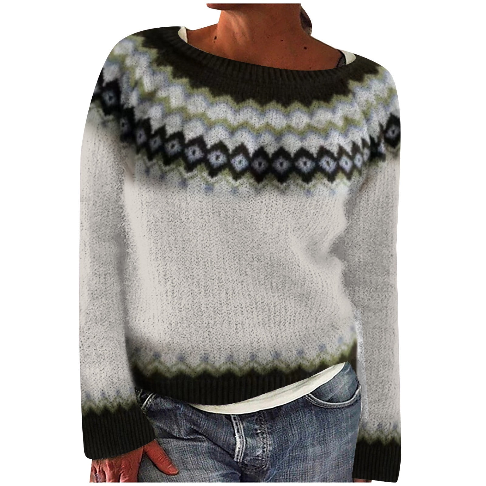 Ladies Sweaters Classic Knitted Sweaters Fall Winter Crewneck Loose ...