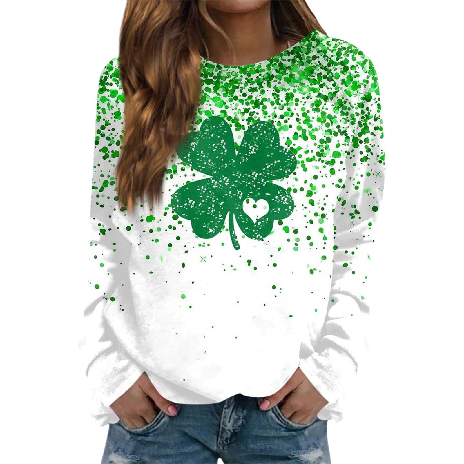 Ladies Sweatshirts St Patricks Casual Long Sleeve Round Neck Clover ...