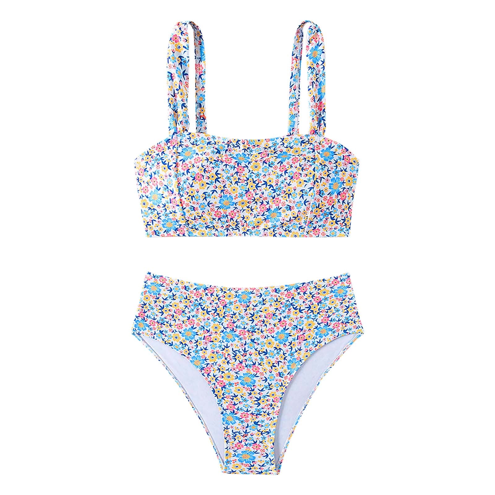 Ladies Swimsuits Solid Color Small Floral High Waisted Separates ...