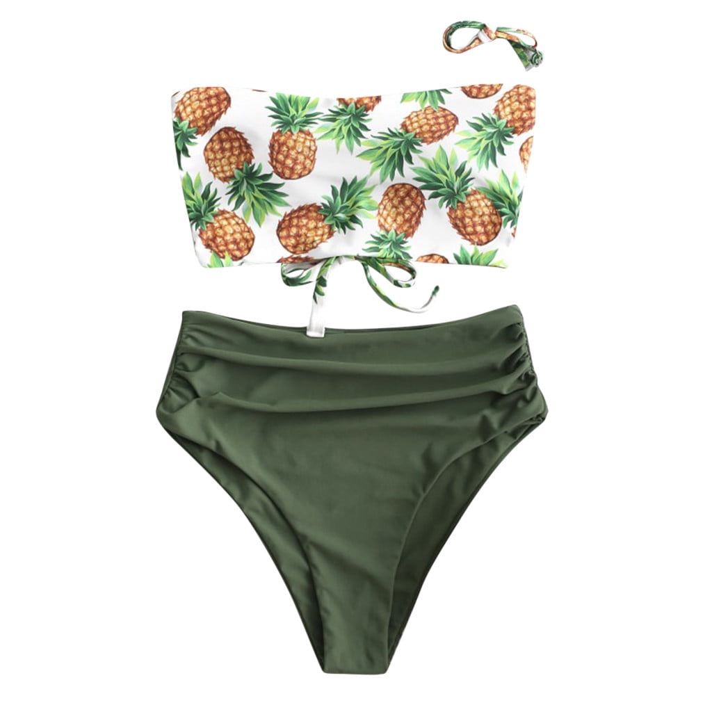 Ladies Swimsuits Women Two Pieces Bathing Suit Top Ruffled with High ...
