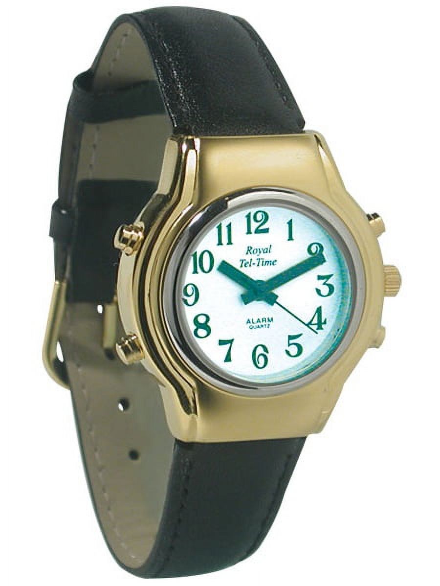 Ladies Talking Watch - White Dial - Black Leather Band - Walmart.com