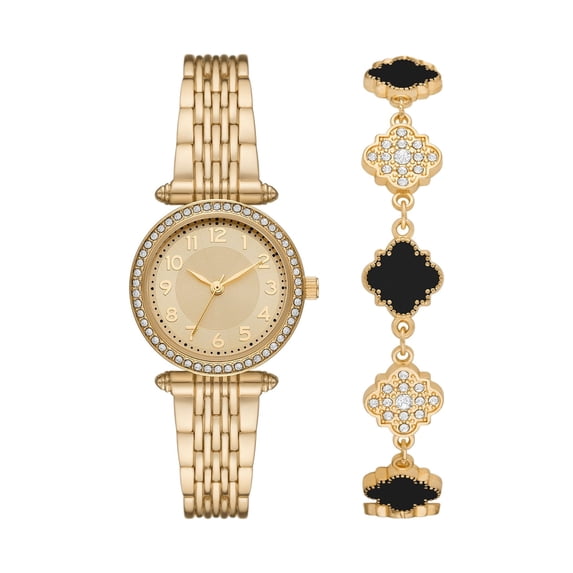 Time and Tru Elegant Gold Tone Analog Wristwatch and Crystal Bezel ...