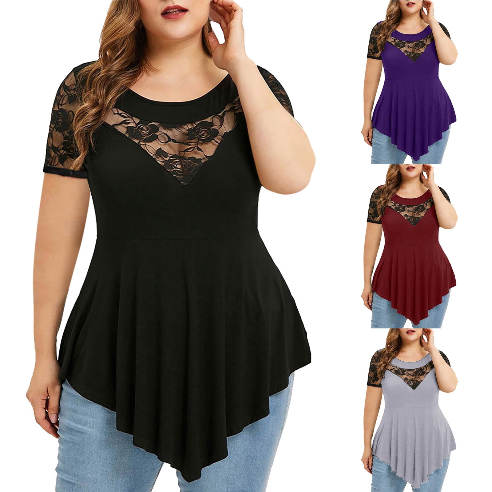 Ladies Tops And Blouses Asymmetric Ruffles Plus Size Tunic Top Floral ...