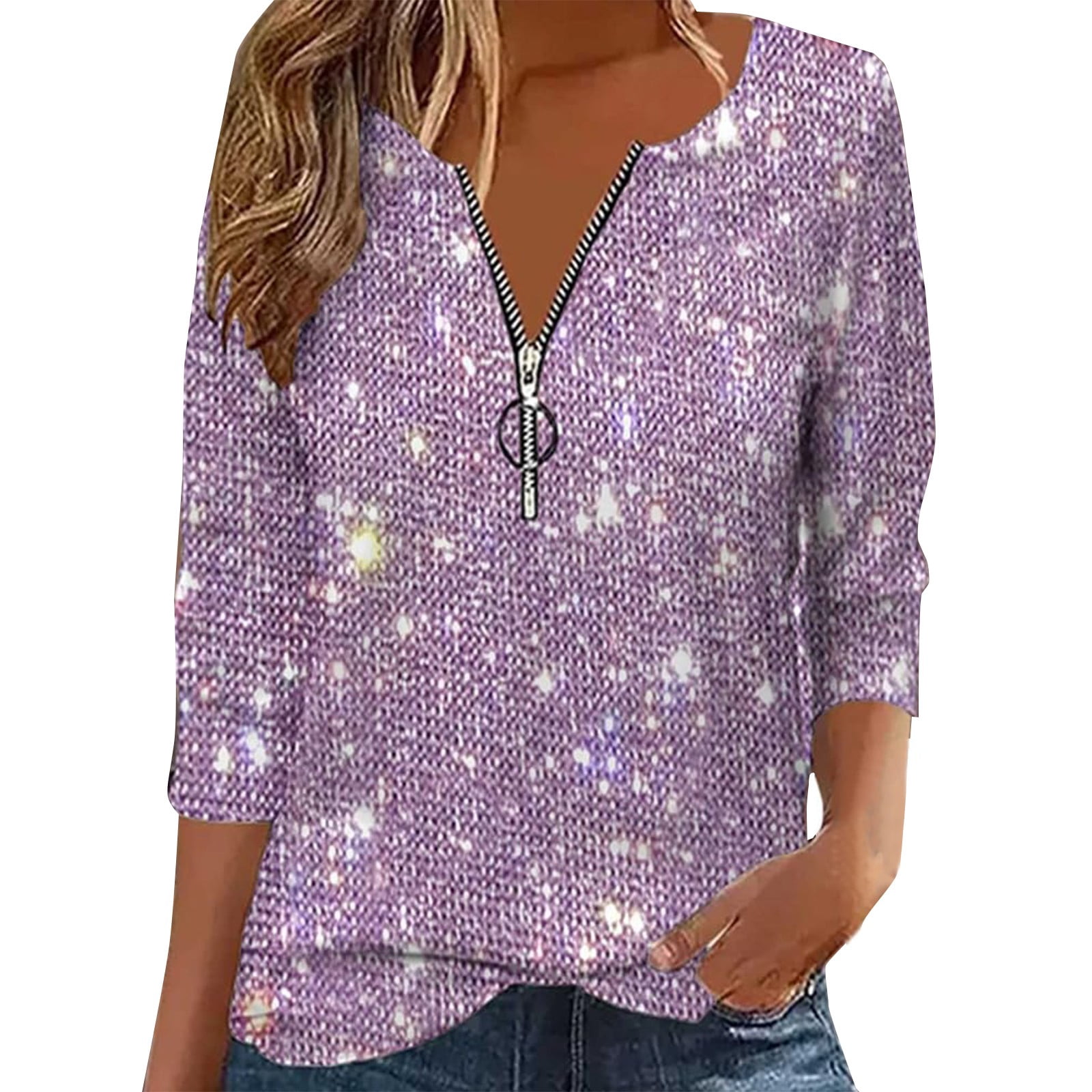 Ladies Tops And Blouses Elegant Long Sleeve V Neck Print T Shirts ...