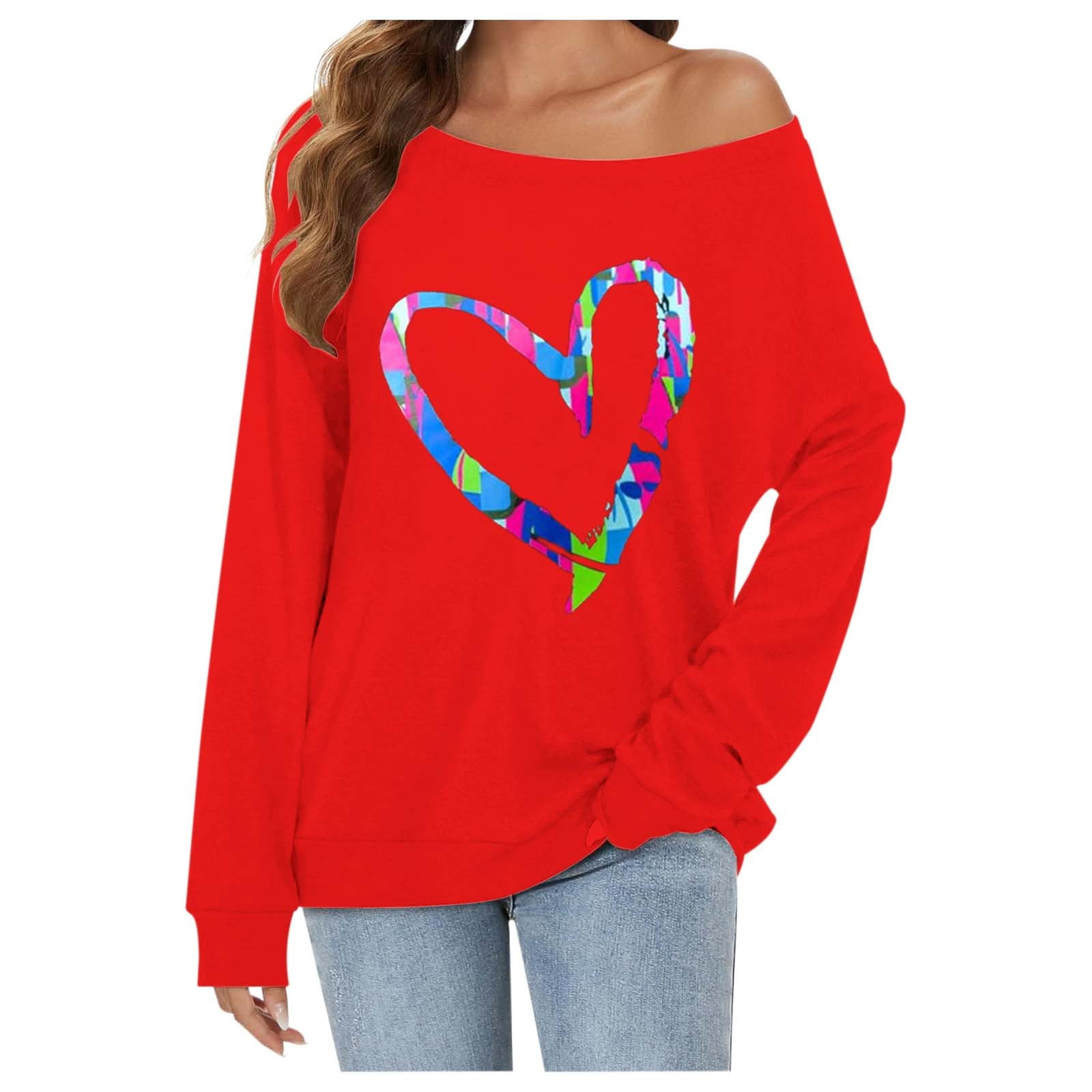 Ladies Tops And Blouses Long Sleerainbowe Off Shoulder Design Heart ...