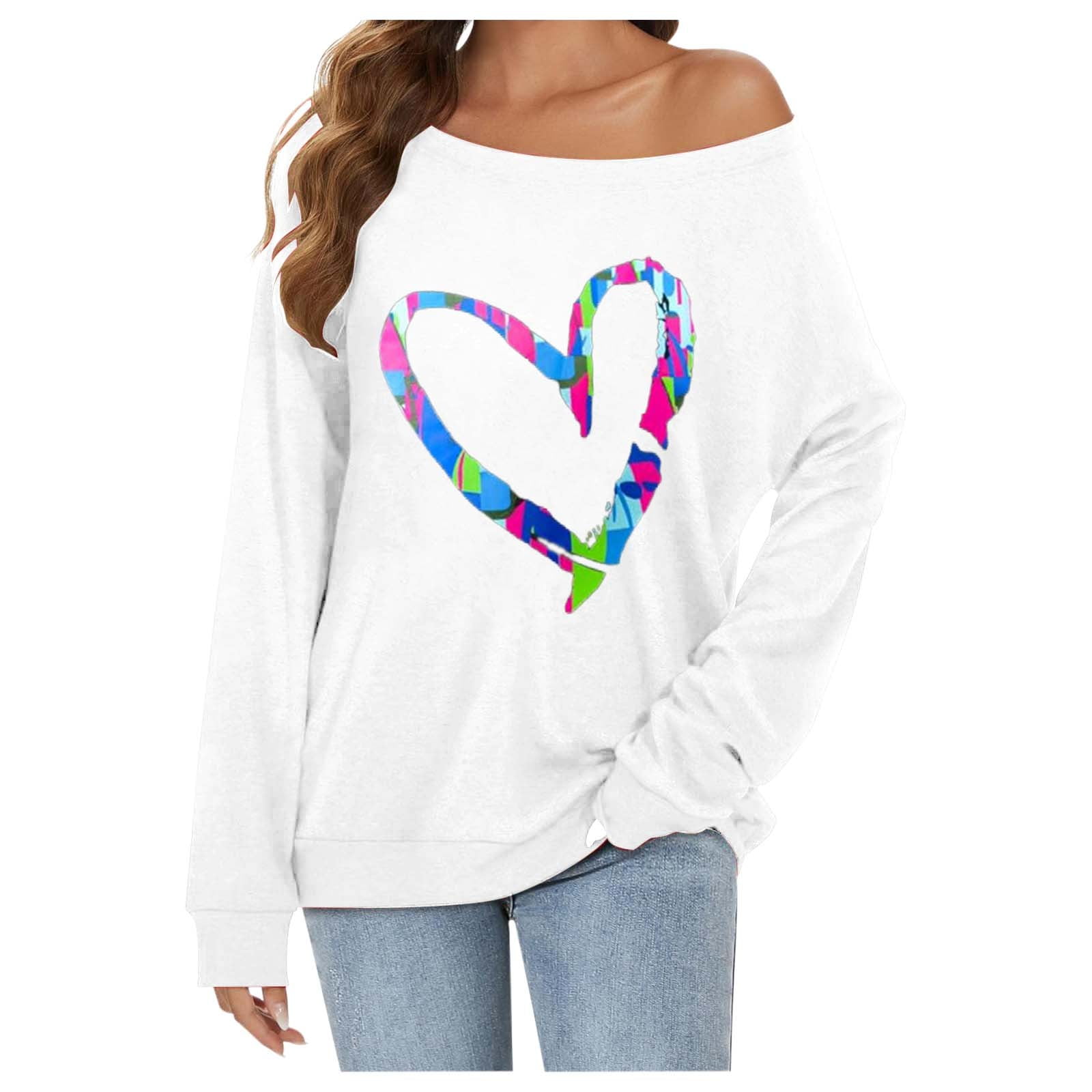Ladies Tops And Blouses Long Sleerainbowe Off Shoulder Design Heart ...