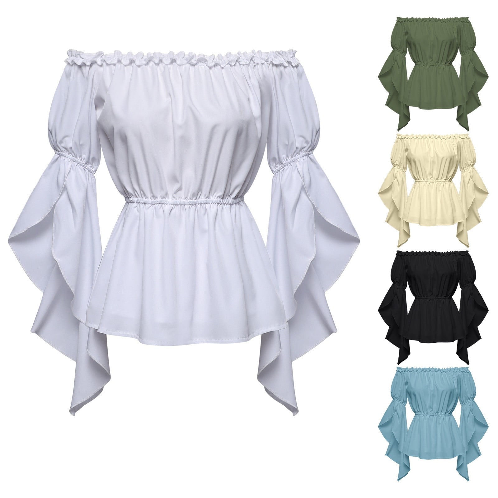 Ladies Tops And Blouses Pleated Off Shoulder Ruffles Classic Design ...