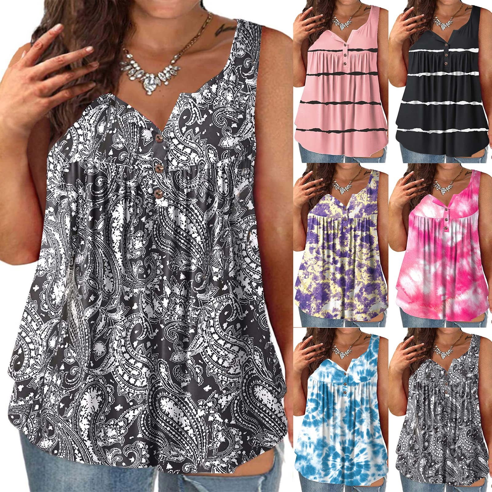 Ladies Tops And Blouses Plus Size Loose Fit Sleeveless Ruffles Straps ...
