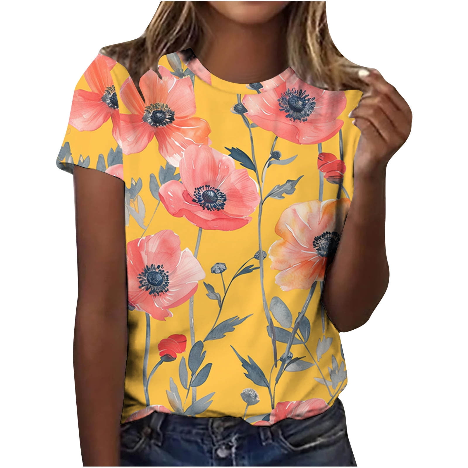 Ladies Tops Elegant Summer Loose Crew Neck Blouse Shirts Longline ...