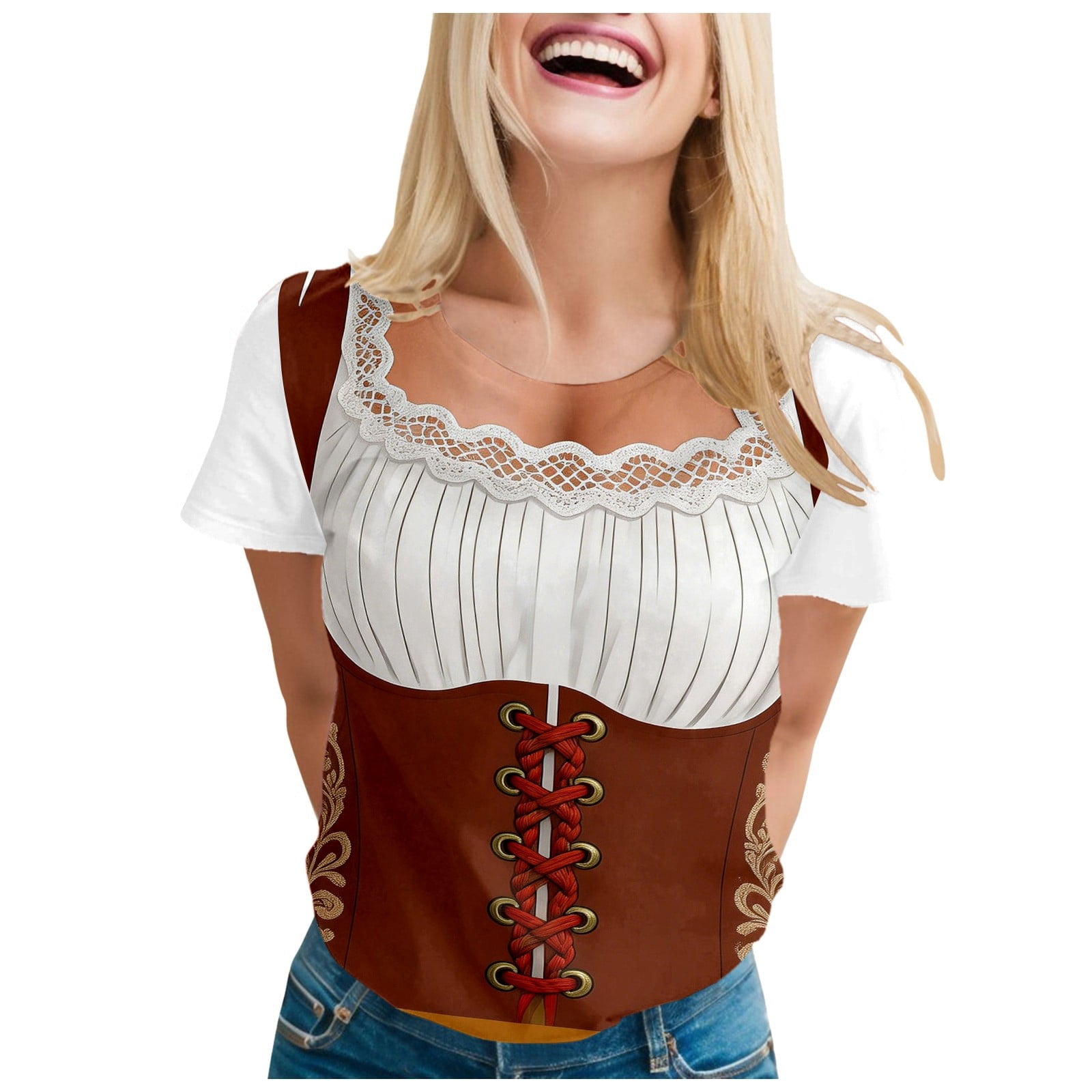 Ladies Tops and Blouses Festival Short Sleeve Print Seasonal Events ...