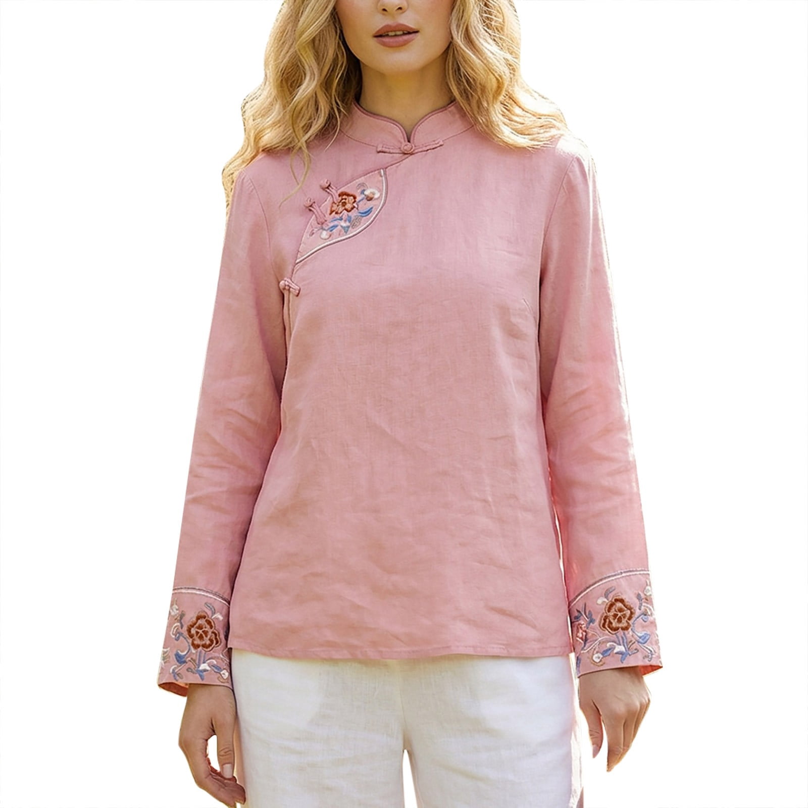 Ladies Tops and Blouses Linen Cotton Blend Blouse with Traditional ...