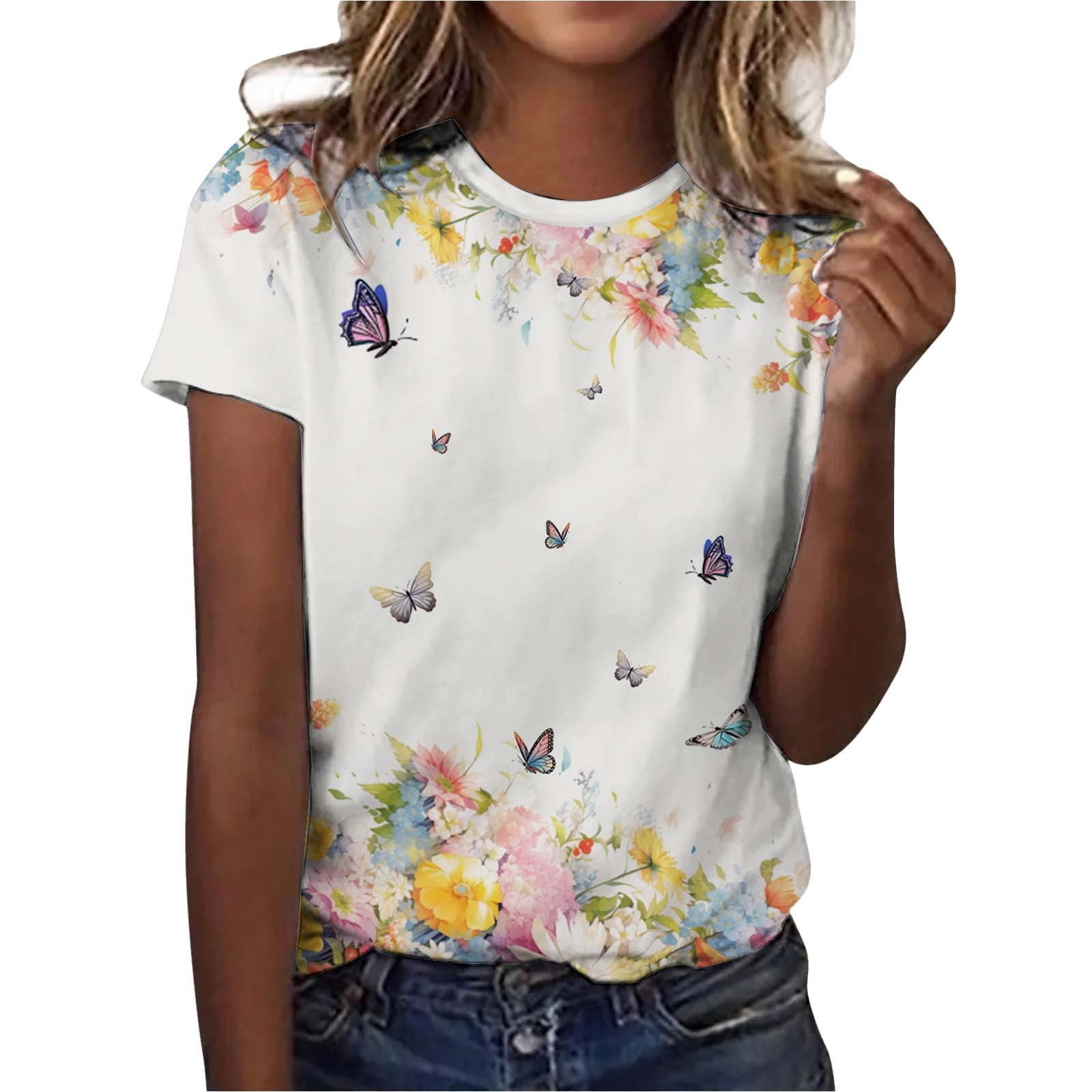 Ladies Tops and Blouses, Womens Vintage Floral Printed T-Shirt Graphic ...