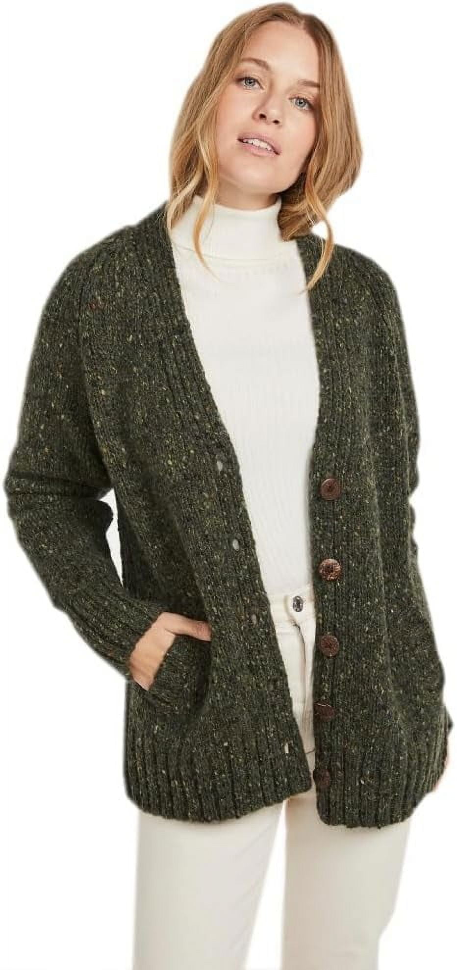 Ladies V-Neck Irish Wool Cardigan Made By Aran Woollen Mills - Walmart.com